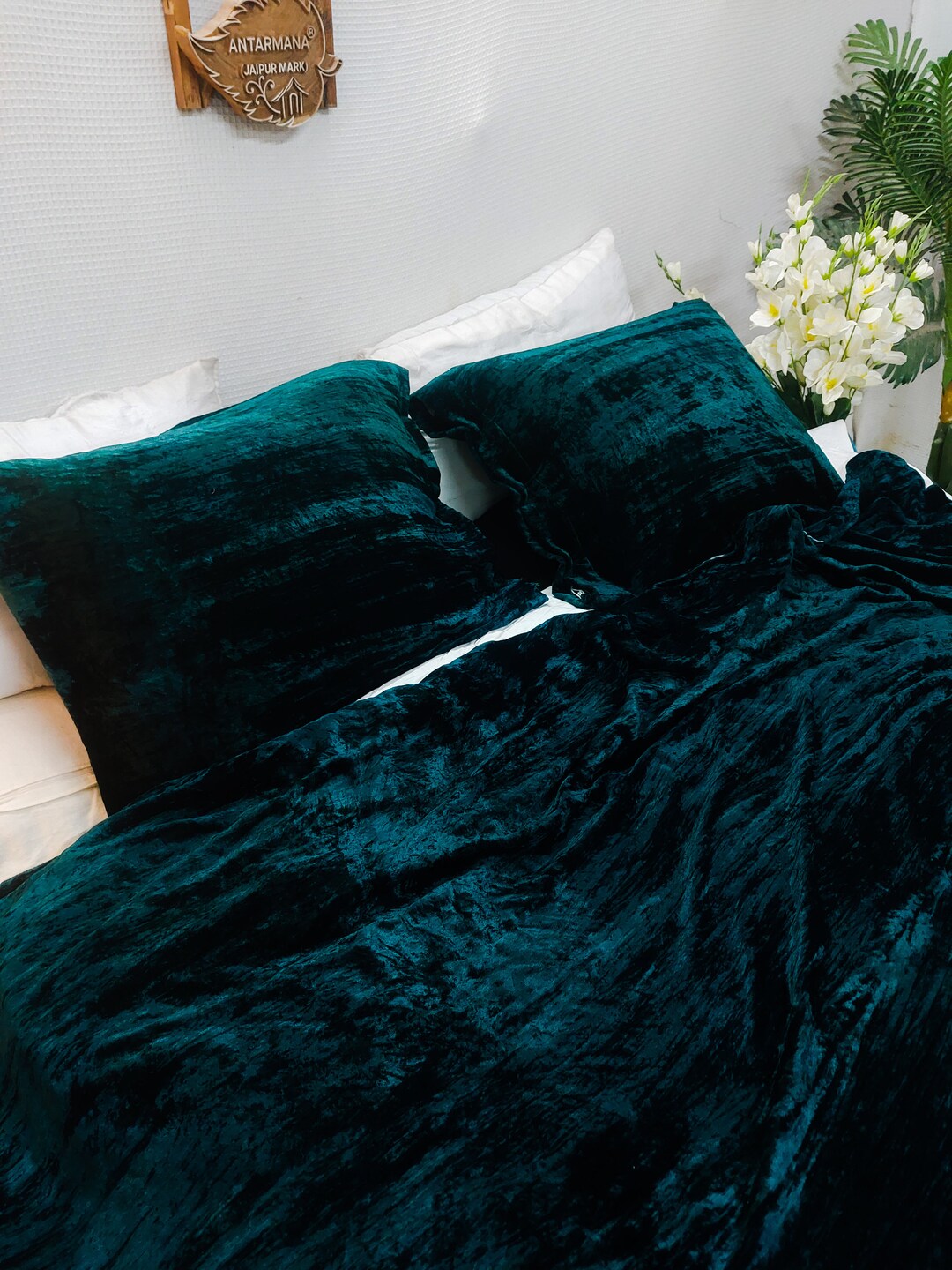 3 Pieces Set Luxury Crushed Velvet Duvet Cover Boho Bedding UO ...