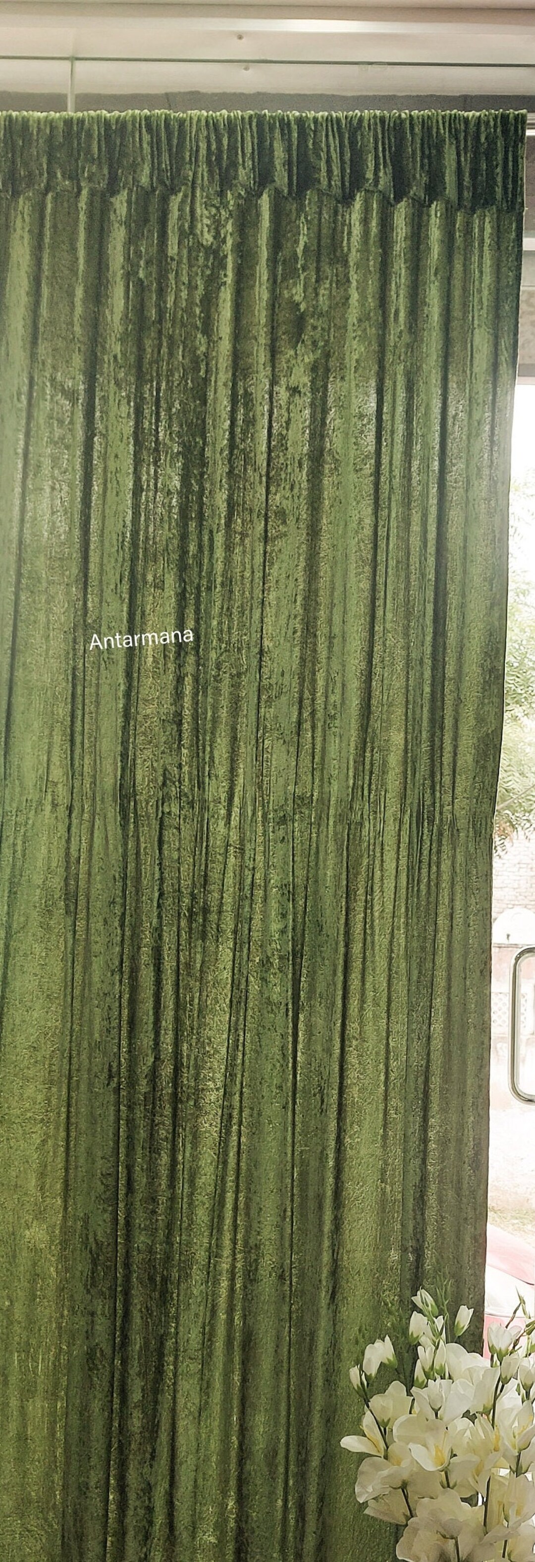 Moss Green Washed Linen Long Curtain/2 Panels Solid Farmhouse and ...