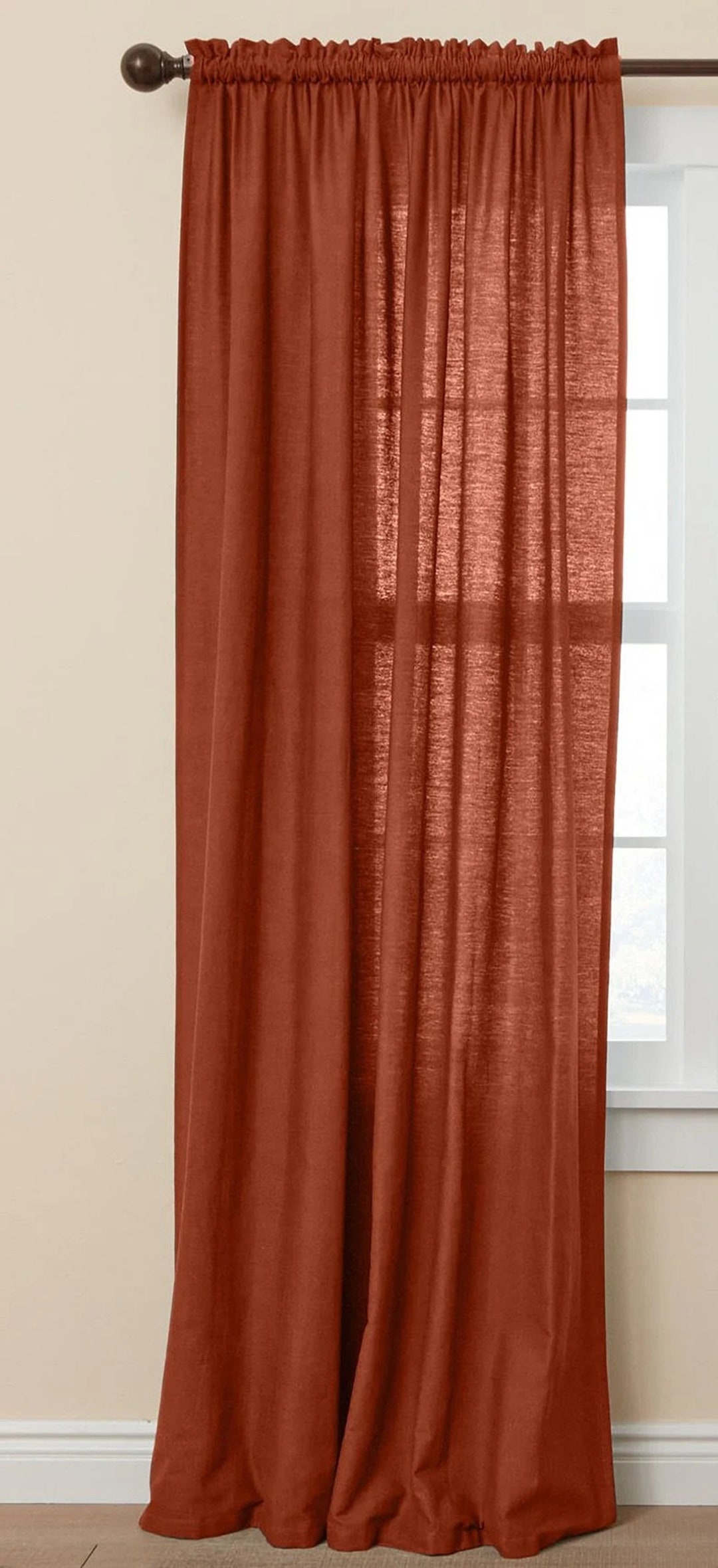 Rust Washed Linen Long Curtain/2 Panels Solid Farmhouse and Modern ...