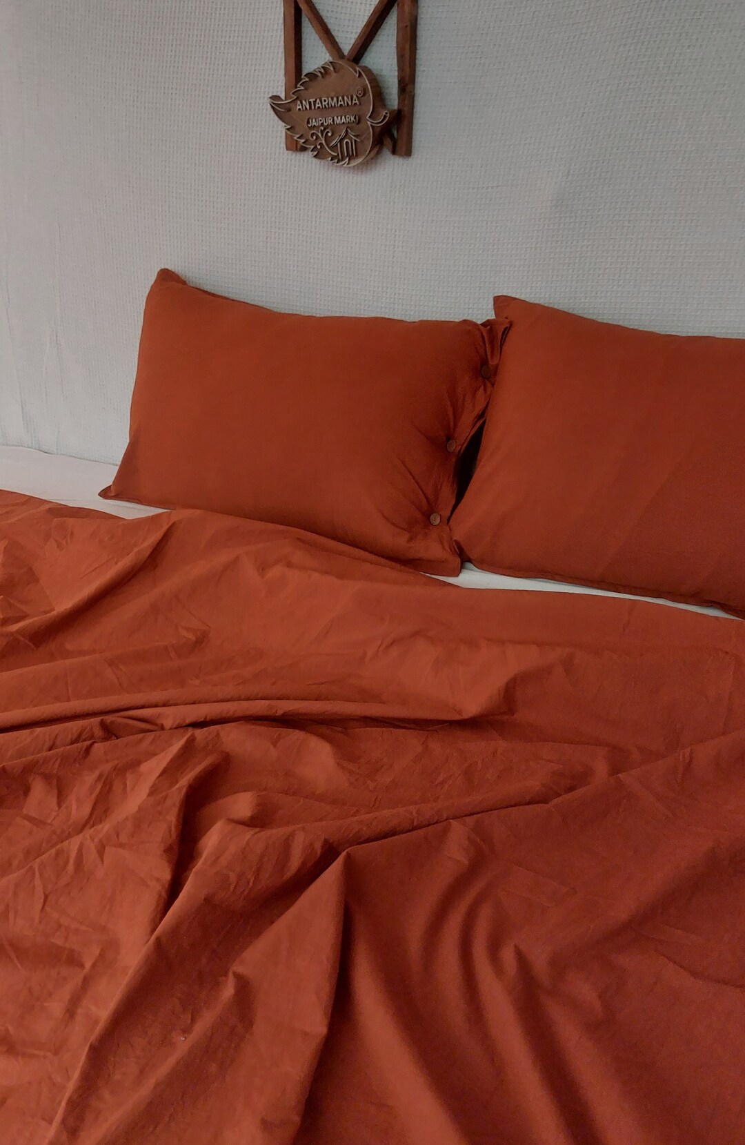 Rust Orange Cotton Duvet Cover Set – Coconut Button Closure - Etsy