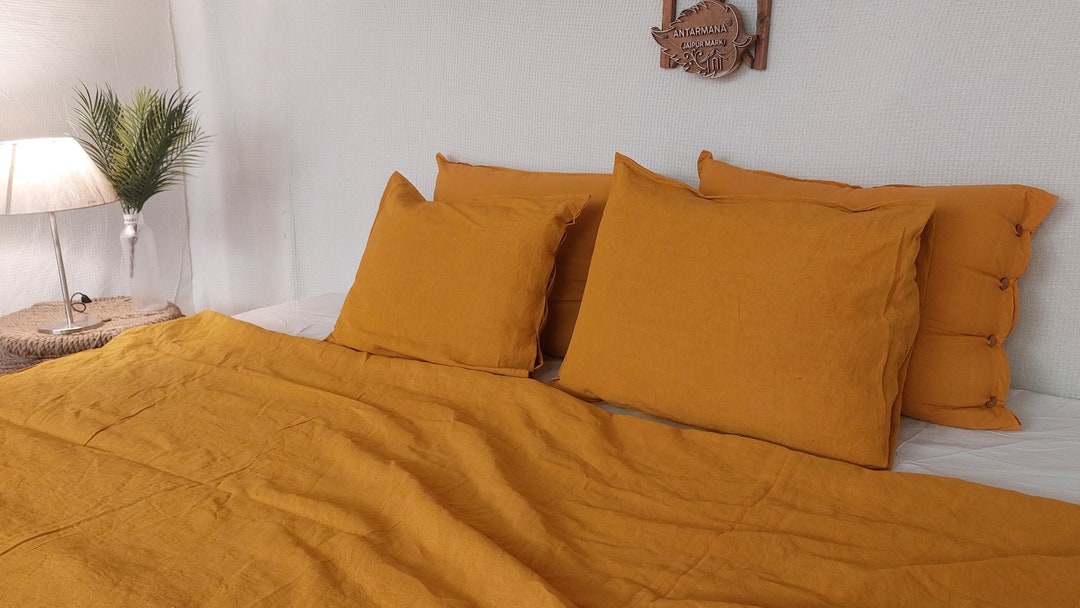 Marigold Linen Duvet Cover / Marigold Duvet Cover With BUTTON Closer ...