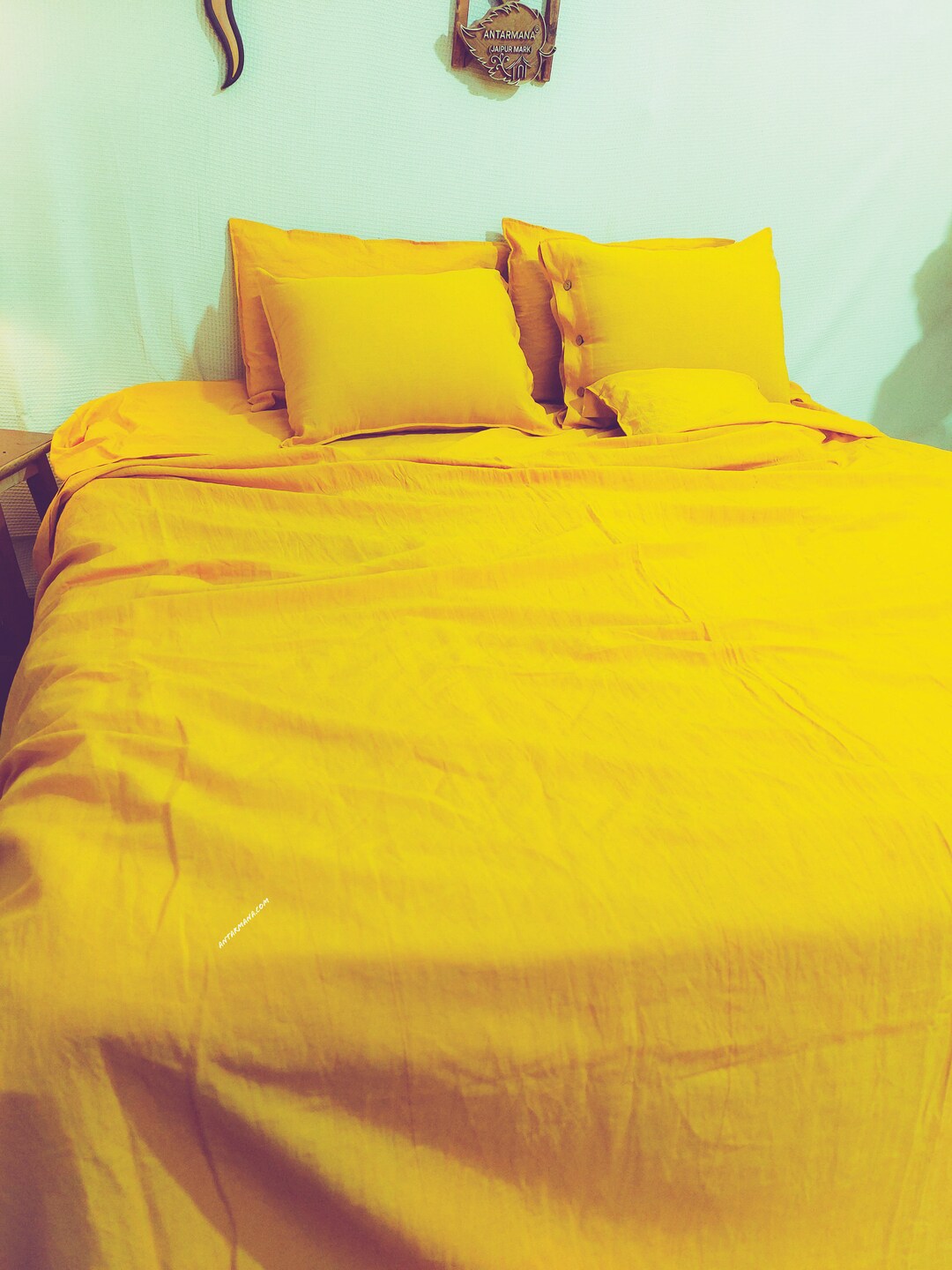 Linen 100% Turmeric Sheet Set/ Turmeric Cotton Bedding Set/1 Flat1 ...