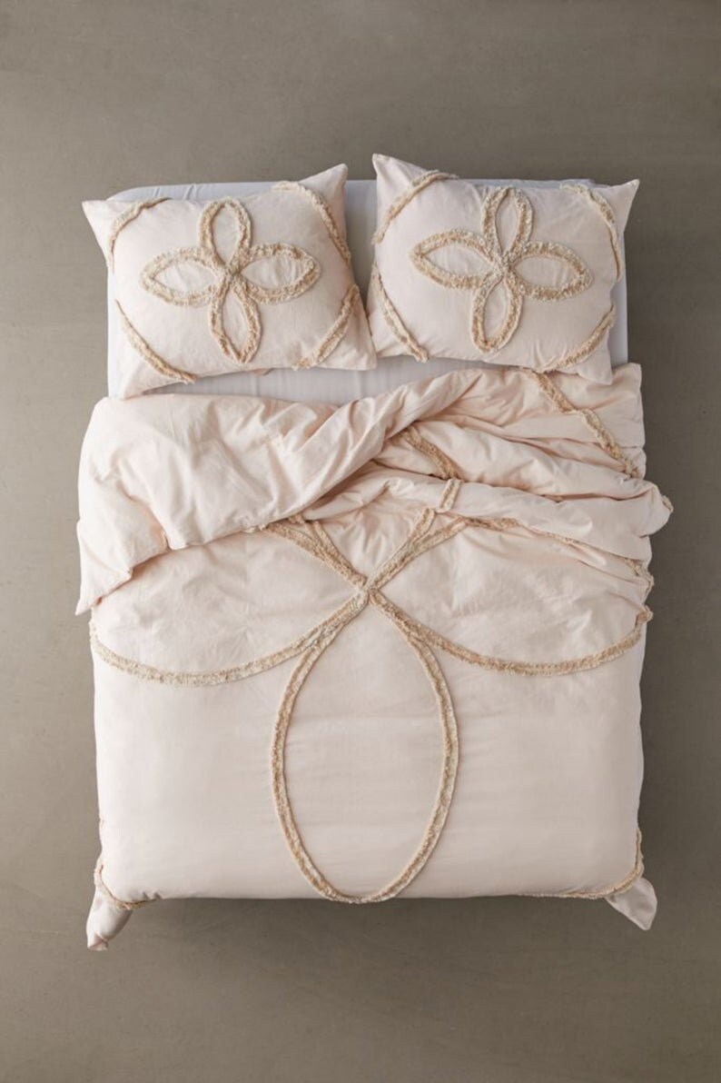 Pink/white Ivory Duvet Cover 3 Pcs Full/queen Size Bedding - Etsy