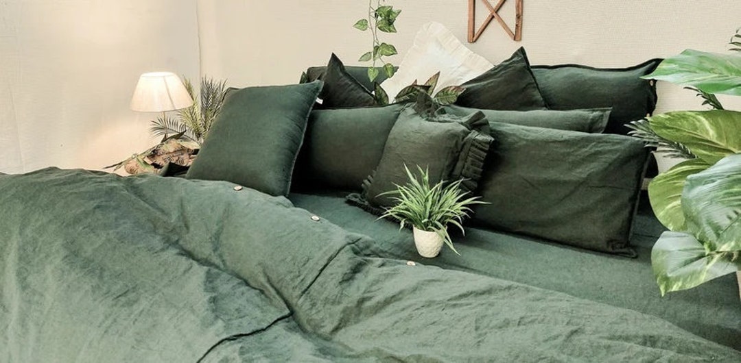 Linen 100% Pure Olive Green Duvet Cover/3pcs Set Olive Green - Etsy UK