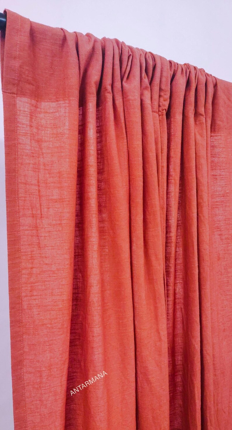 Rust Washed Linen Curtain Panel Set, Farmhouse Style - Etsy