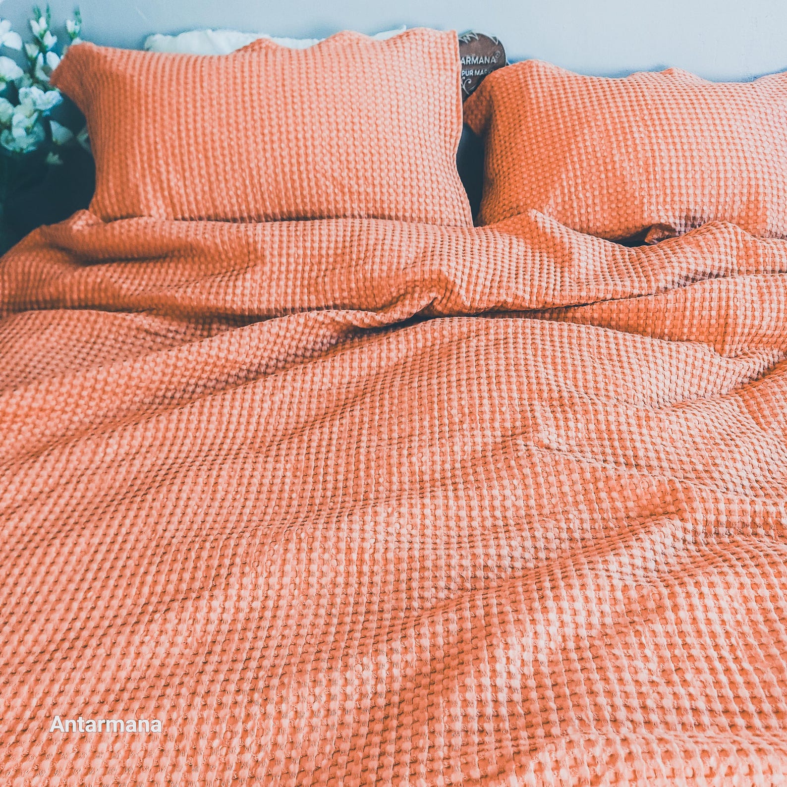 Clay Waffle Cotton Duvet Cover Set, Minimalist Bedding With Pillowcase ...