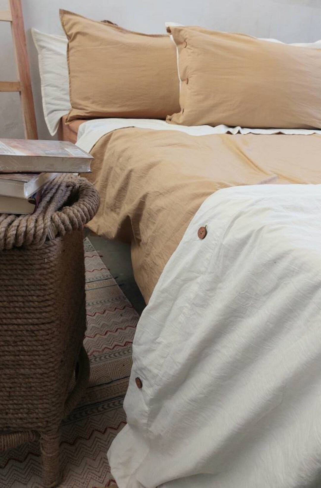 Cream & Earthy Brown Linen Duvet Cover / Dual Color Duvet - Etsy