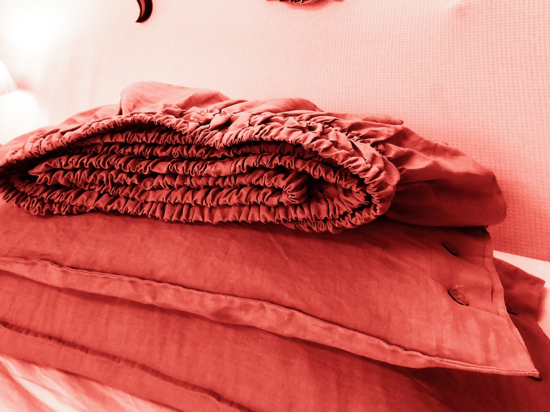 Linen 100% Terracotta Red Sheet Set / Terracotta Red Linen Bedding / 1 ...