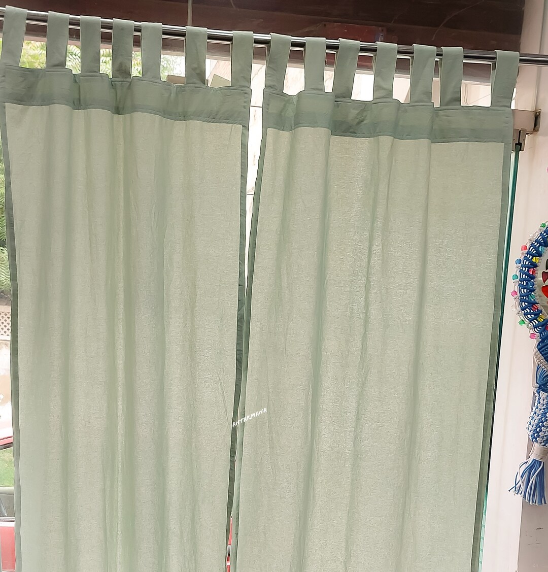 Sage Green Washed Linen Long Curtain/2 Panels Solid Farmhouse and ...