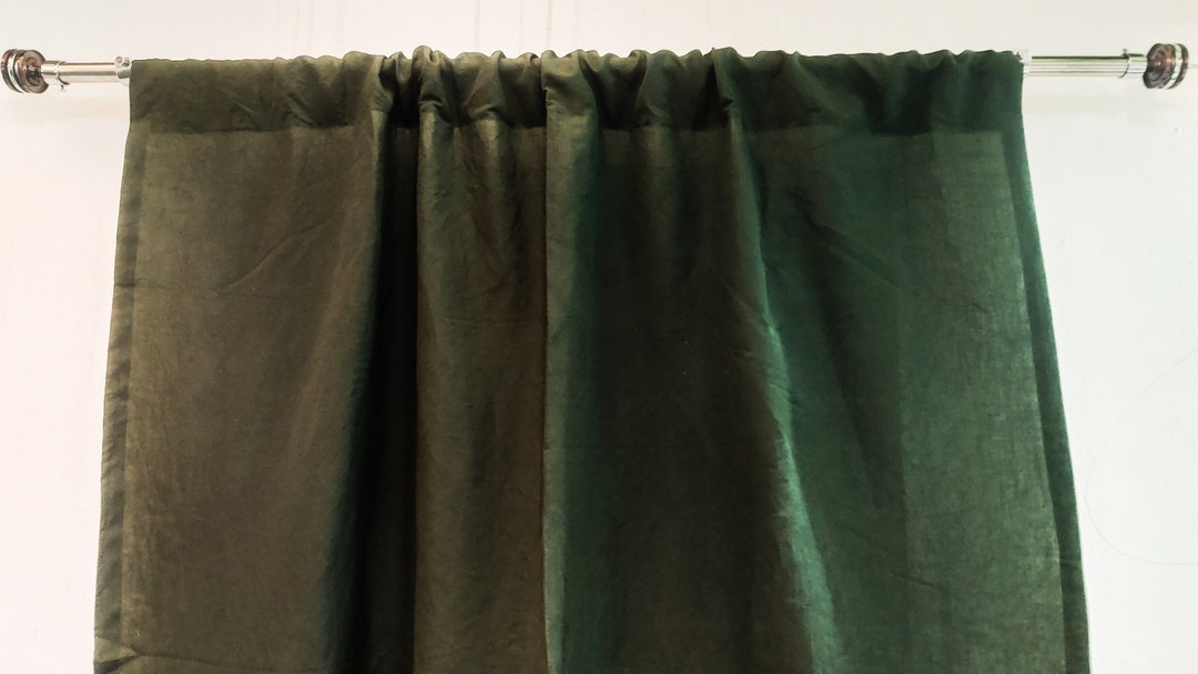 Dark Olive Green Washed Linen Long Curtain/ 2 Panels Solid and Modern ...