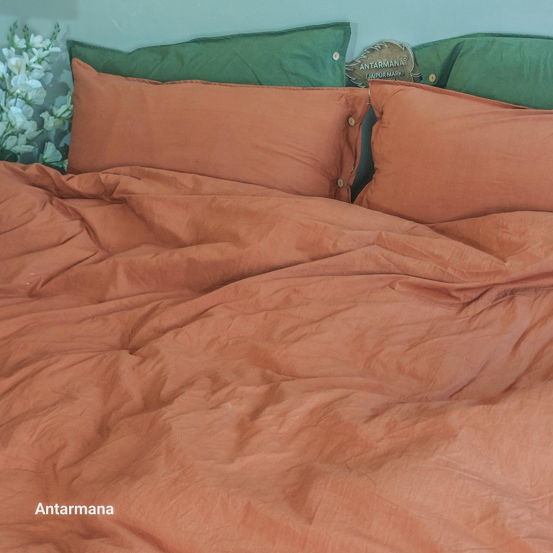 Linen 100% Pure Rust Orange Duvet Cover - Washed Cotton Duvet Cover ...