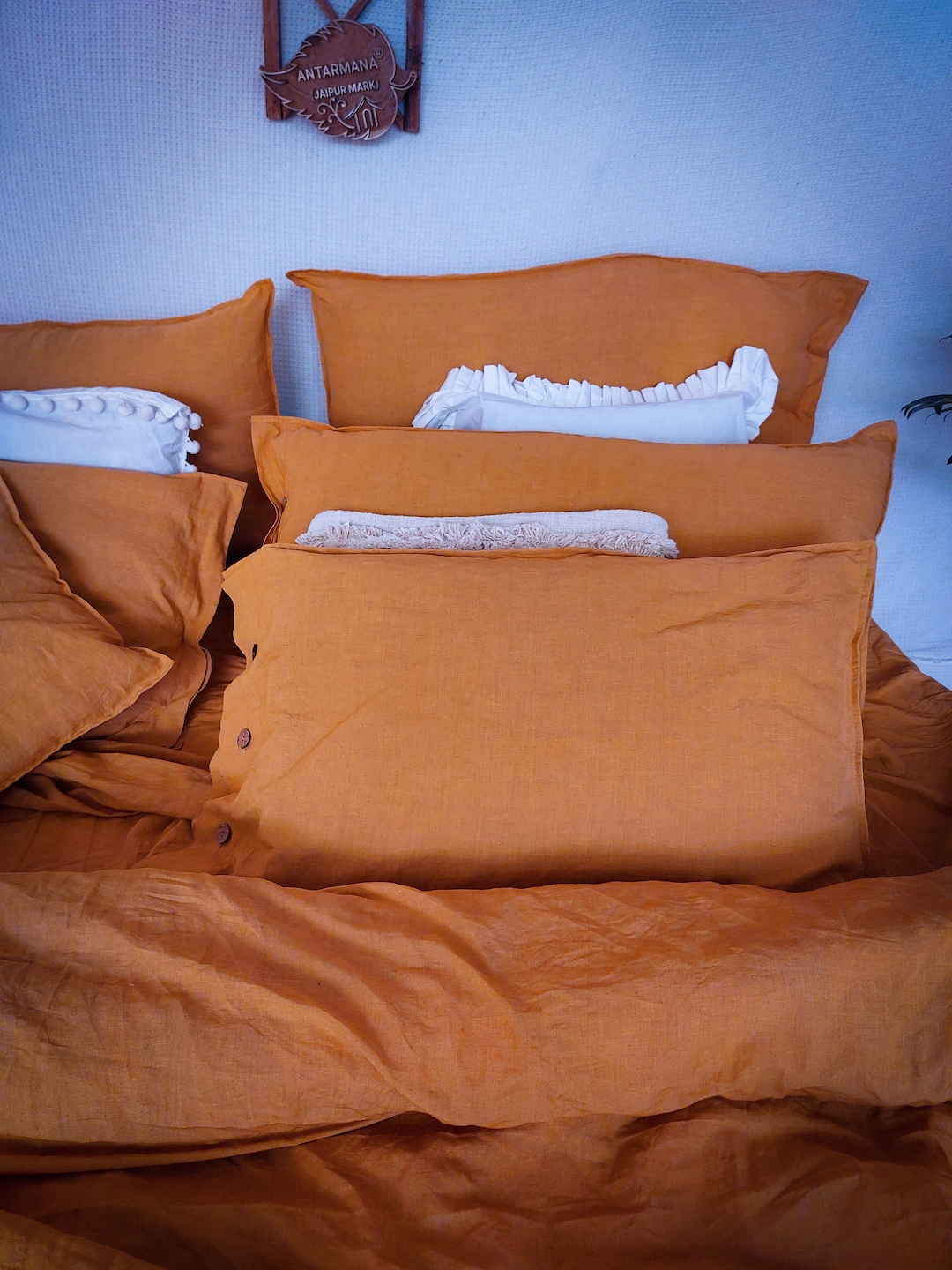 Linen 100% Pure Rust Orange Duvet Cover Washed Cotton Duvet Cover With ...