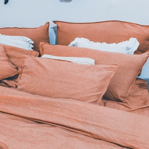 Linen 100% Pure Duvet Cover in Coral Pink/king Size Duvet/comforter Set ...