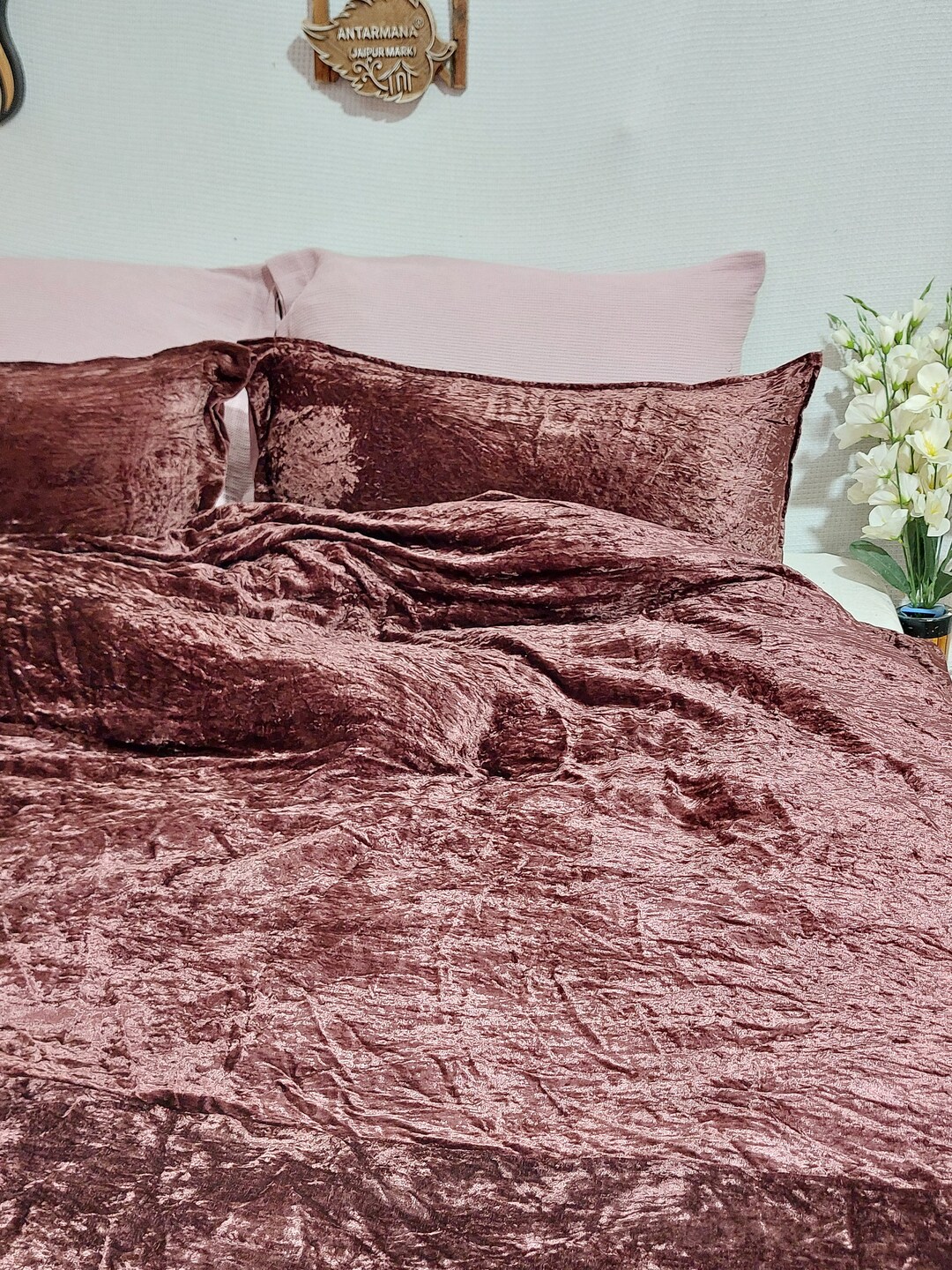 3 Pieces Set Luxury Crushed Velvet Duvet Cover Boho Bedding UO ...
