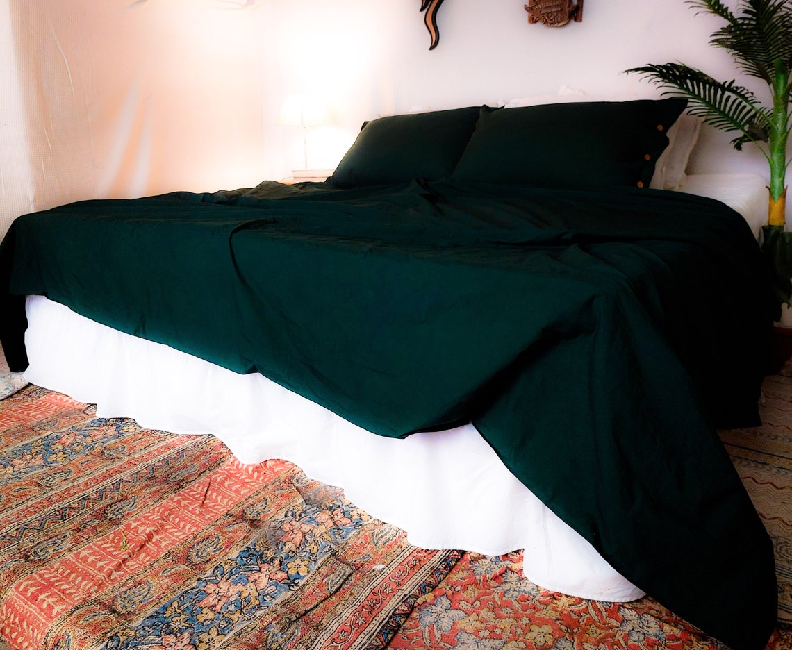 Organic Cotton Forest Green Sheet Set: Includes Flat, Fitted Sheet ...