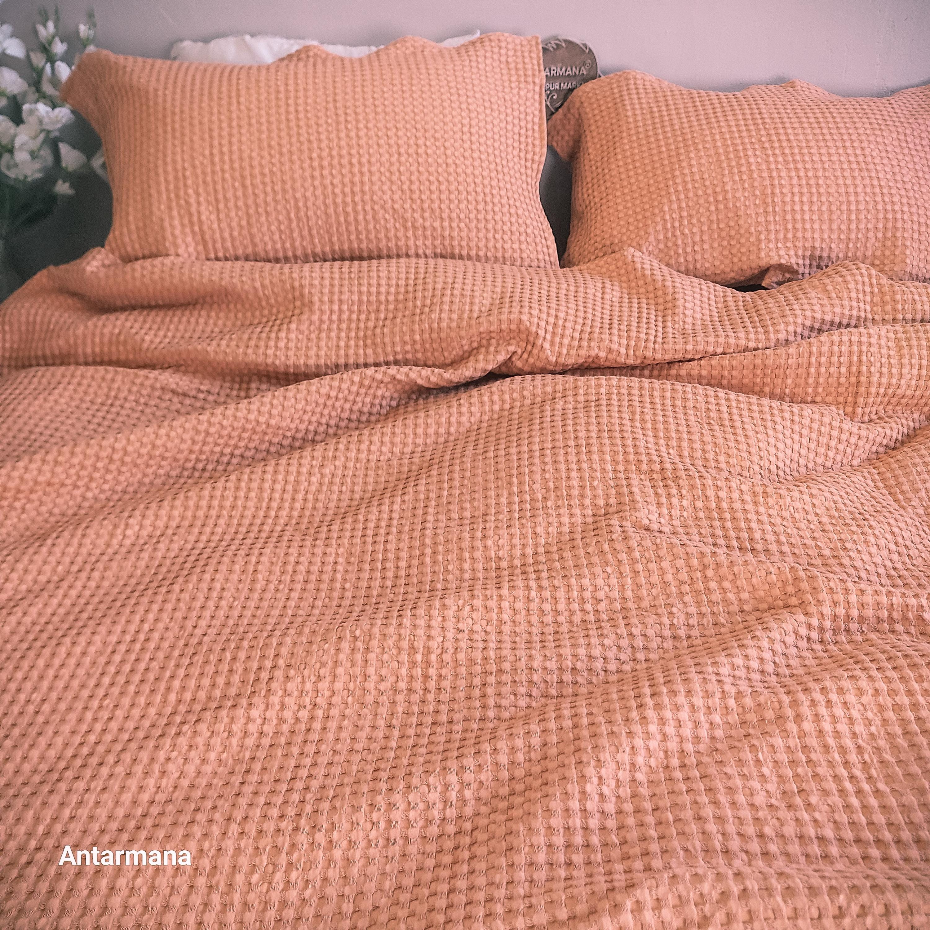 Clay Waffle Cotton Duvet Cover Set, Minimalist Bedding With Pillowcase ...
