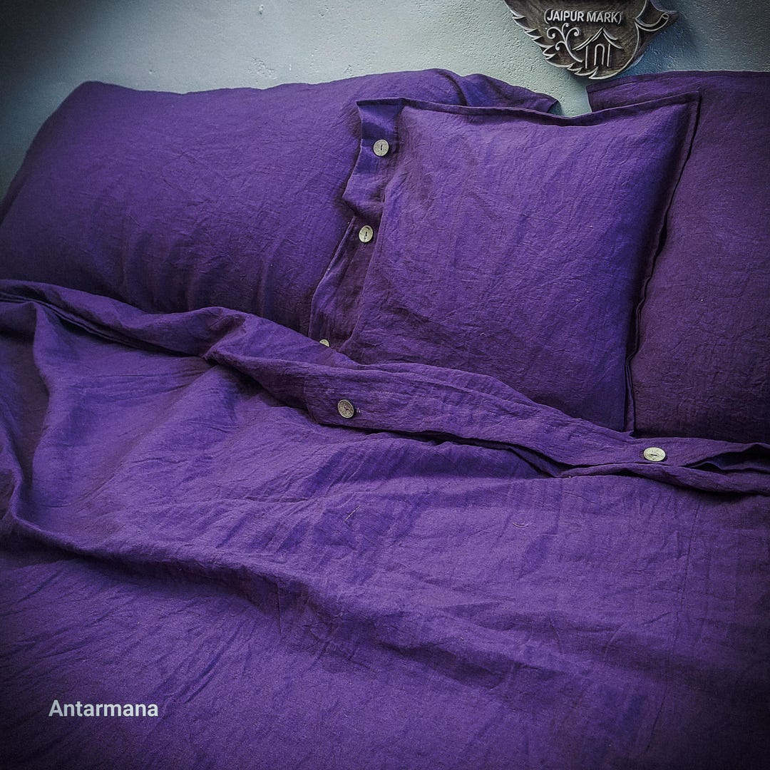 Linen 100% Violet Duvet Cover / Washed Cotton Duvet Cover/ Purple Duvet ...