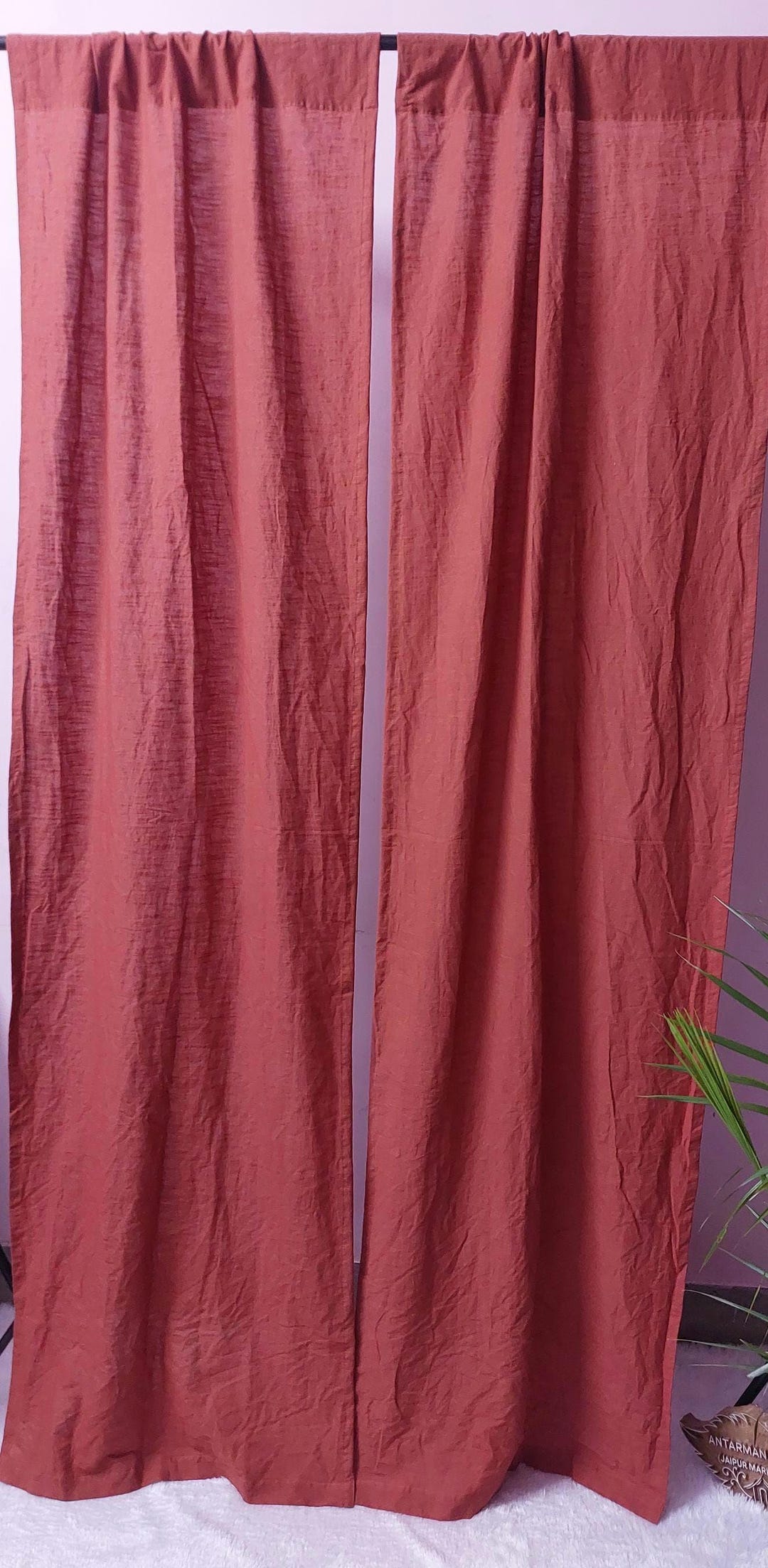 Rust Washed Linen Long Curtain/2 Panels Solid Farmhouse and Modern ...
