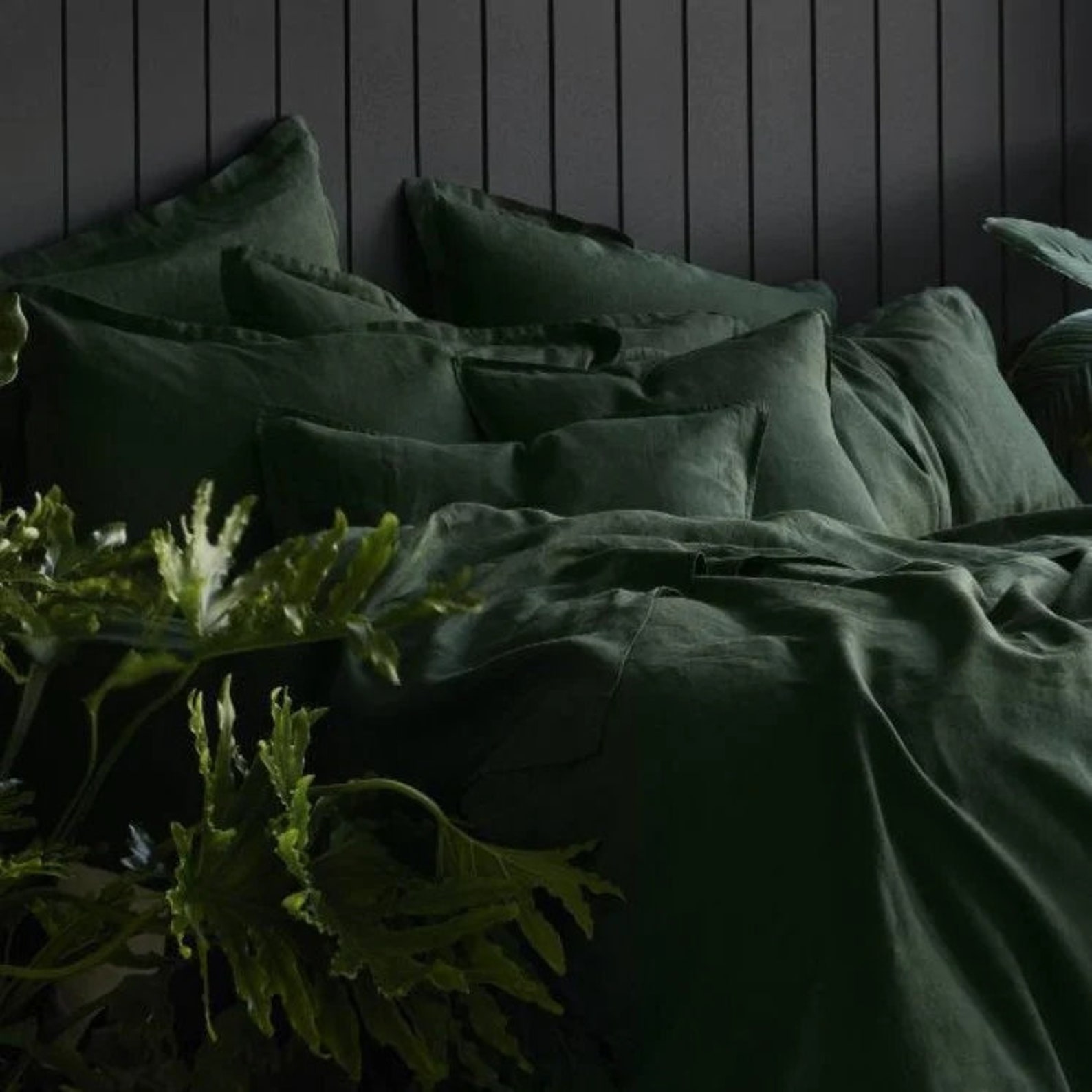 Linen 100% Forest Green Sheet Set / Forest Green Linen Bedding - Etsy