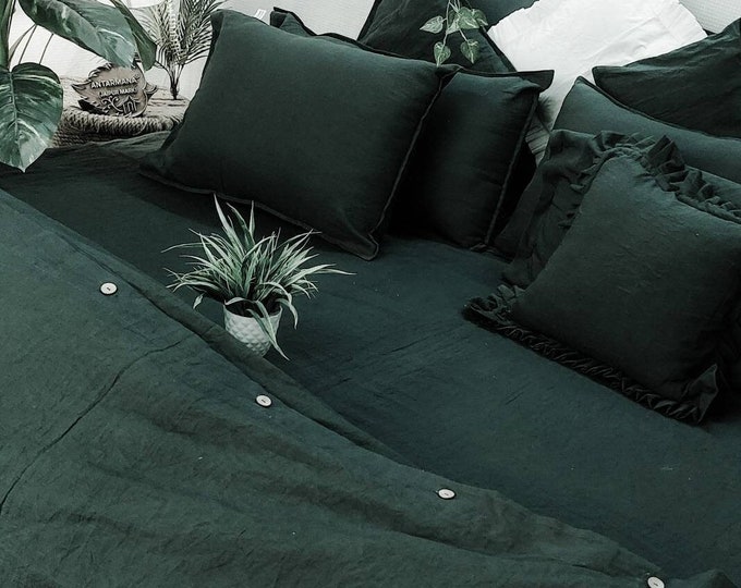 Linen 100% Pure Forest Green /3 PCS Duvet Cover Forest Green Bedding ...