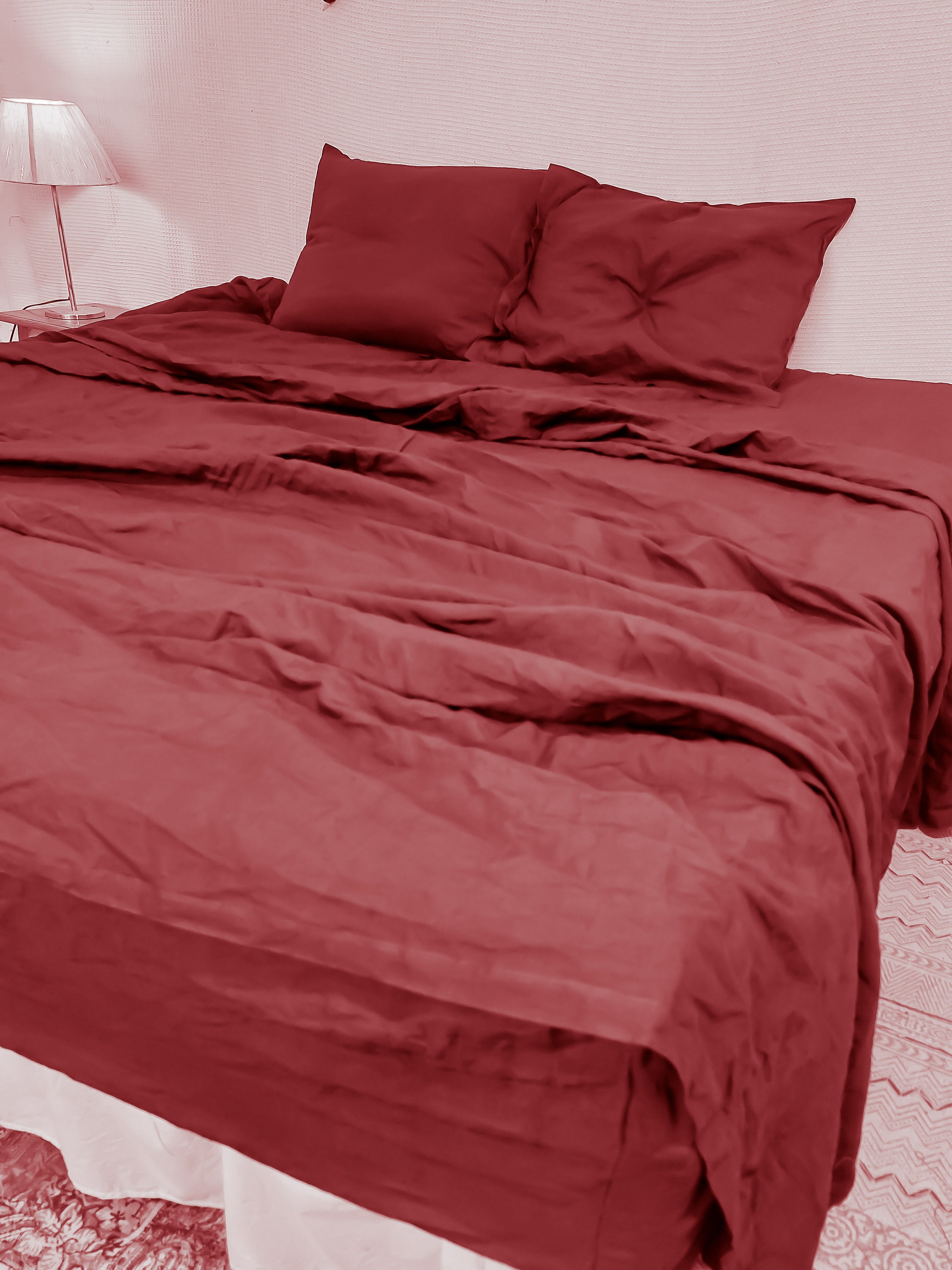 Red Terracotta Cotton Sheet Set: Includes Flat, Fitted Sheet and ...
