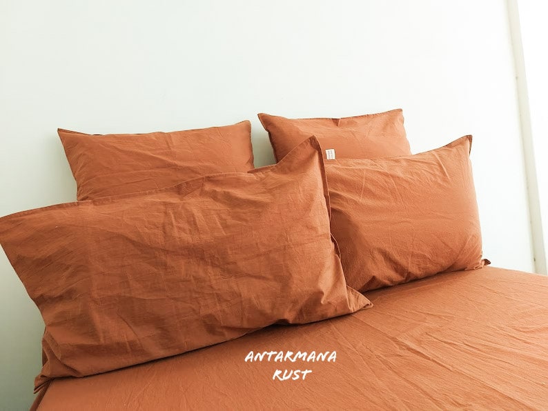 Rust Cotton Sheet Set: Includes Flat, Fitted Sheets & Pillowcases - Etsy