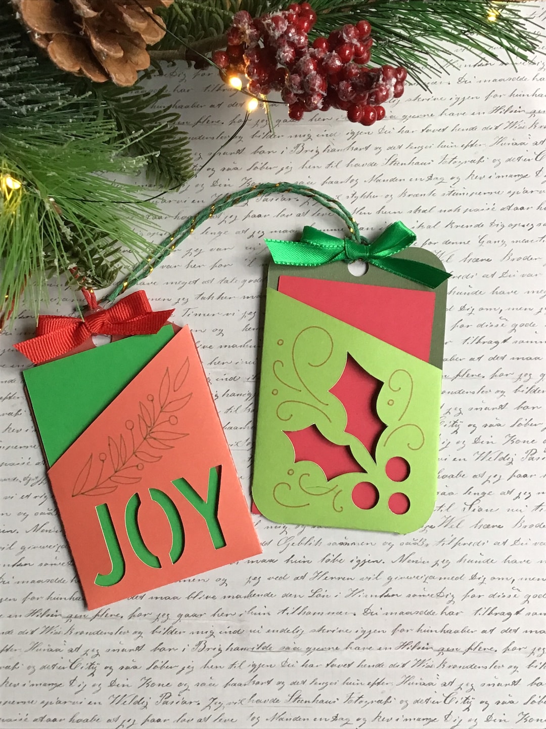 Christmas Gift Card Holder Ornament Tag / JOY HOLLY Gift Tags ...