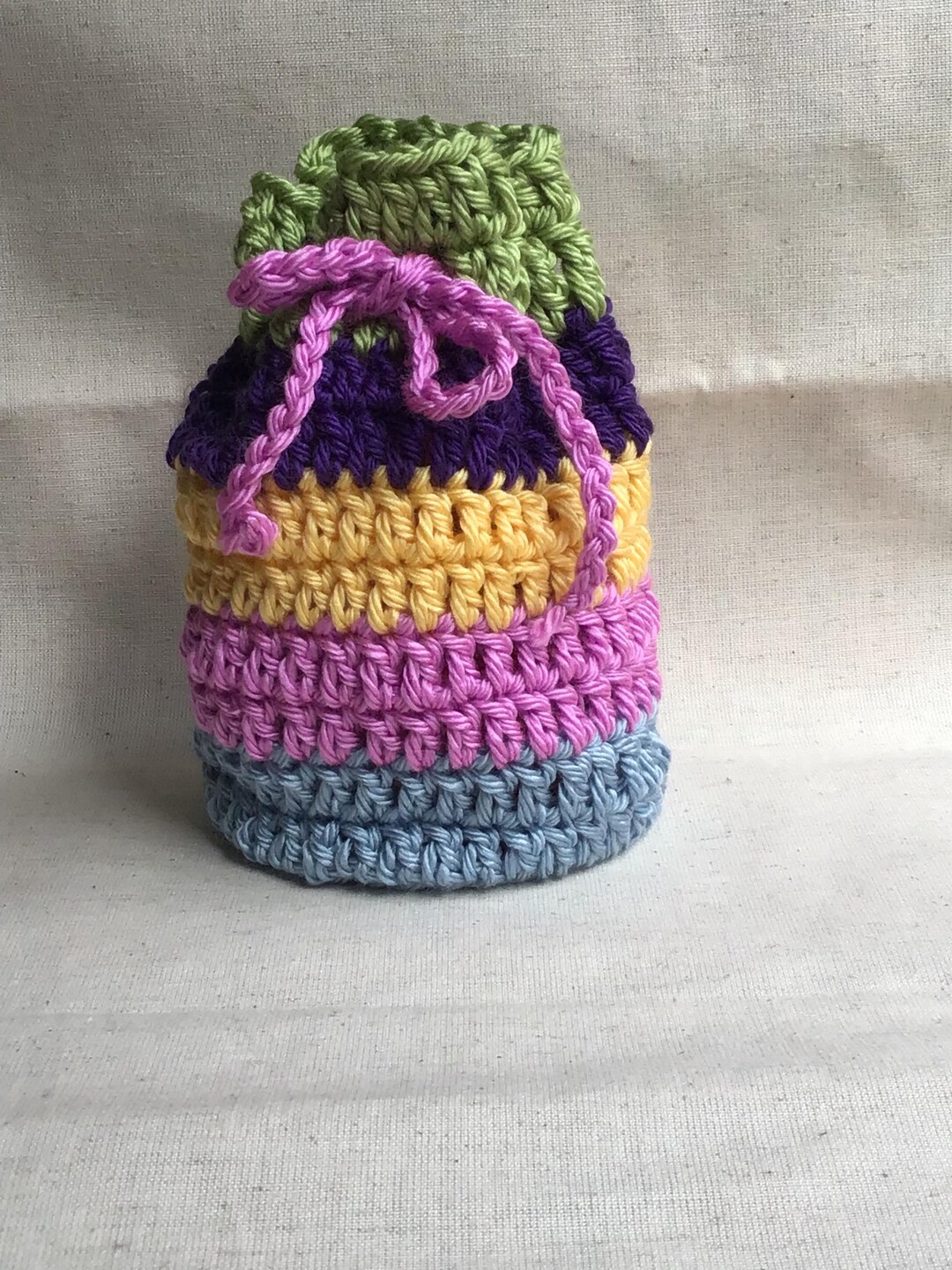 Crochet Striped Drawstring Bag Treasure Bag Colorful Pouch - Etsy