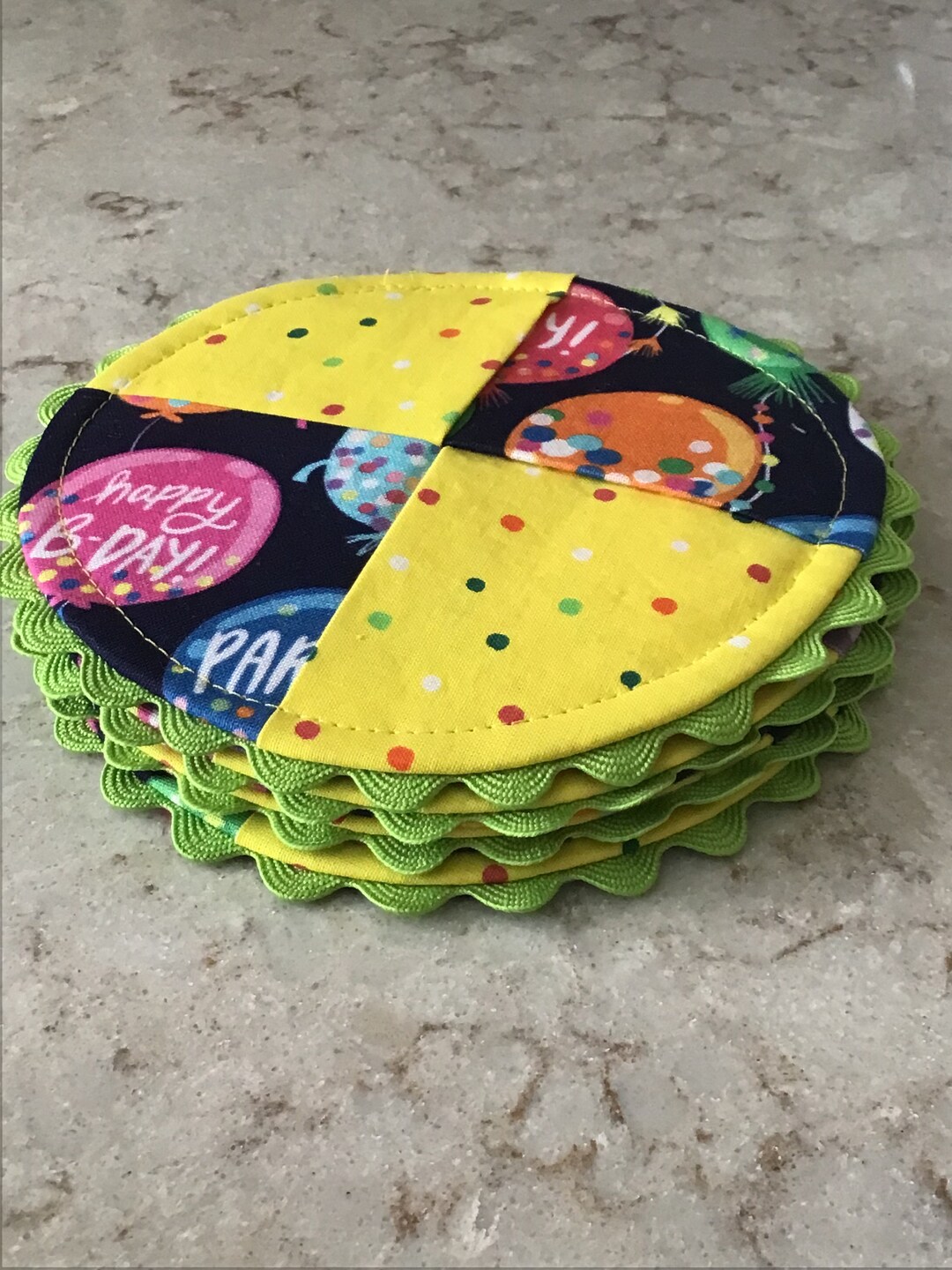 Birthday Coasters Set of 4 / Round Fabric Coasters / Birthday Decor ...