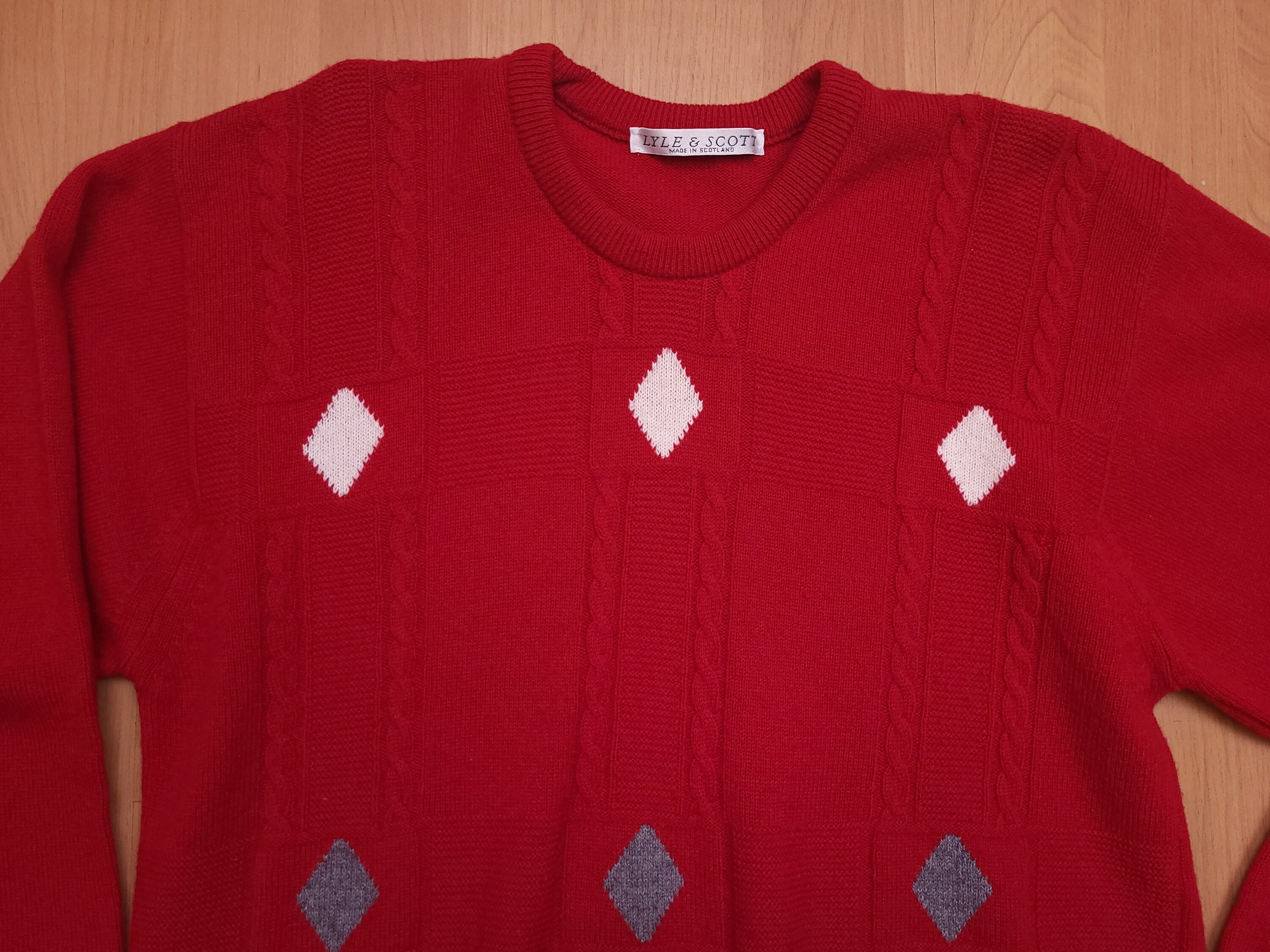 Vintage Lyle & Scott Woolmark Cable Knitted Argyle Pullover Jumper Golf ...