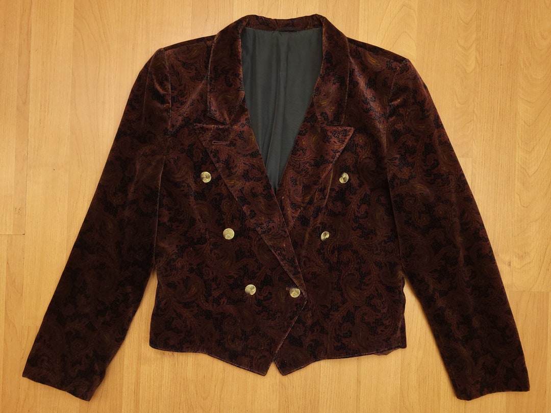 Vintage 1980s Alberto Fabiani Shiny Floral Print Double Breasted Velvet ...