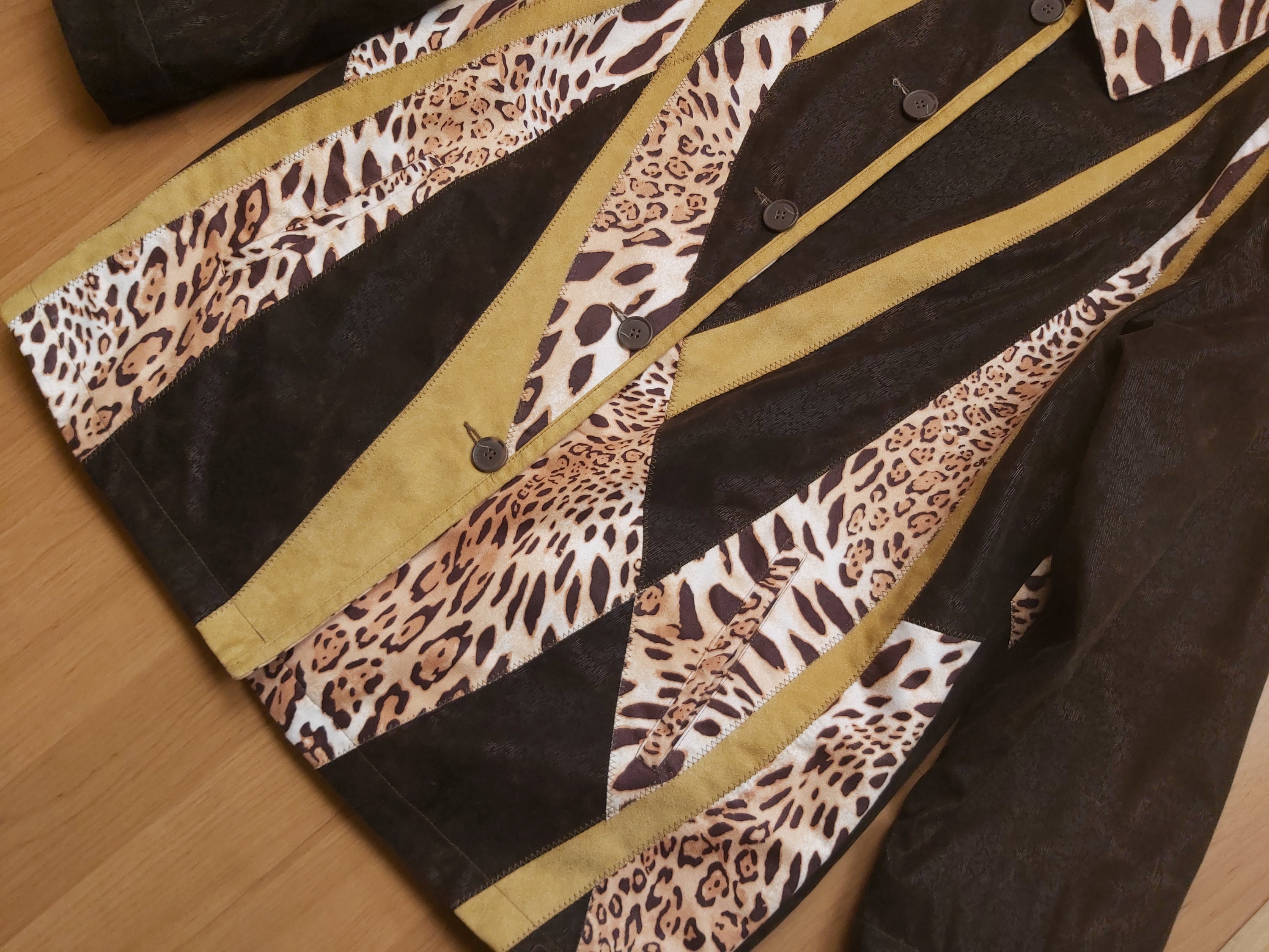 Vintage Dinoz Suede Leopard Print Patchwork Jacket Boho Geometric ...