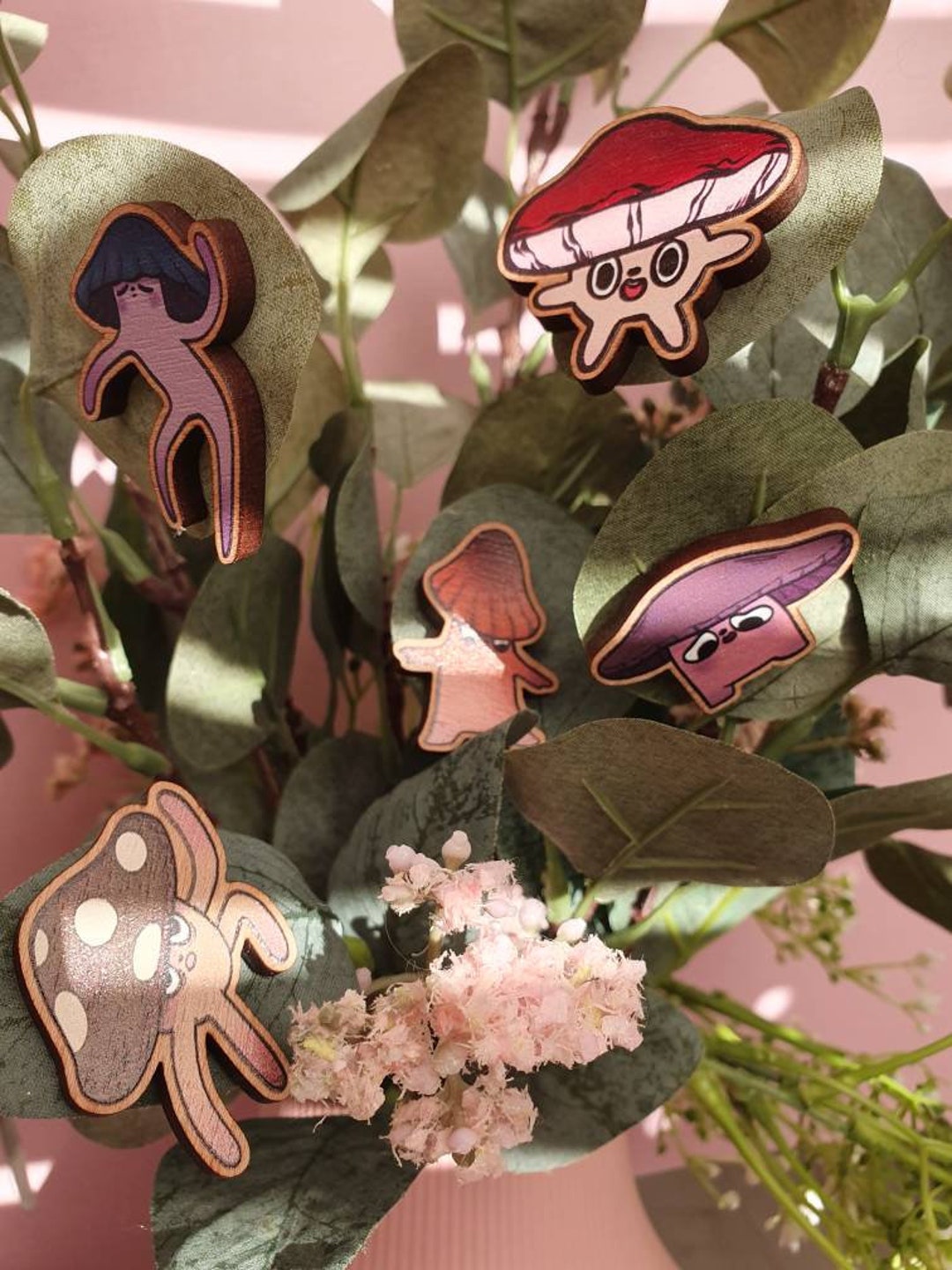 Cute Wooden Mushroom Pins - Etsy