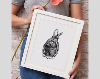 Fat Little Bunny Sketch Drawing Illustration 8.5 X 11 Animal Art Print ...