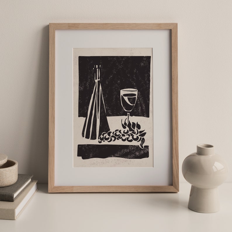 Linoprint Digital Art Print Linocut Style Wine Printable Artsy Prints ...