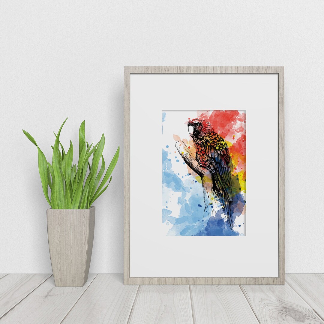 Scarlet Macaw Print, Watercolor Print, Animal Print, Wall Art, Scarlet ...