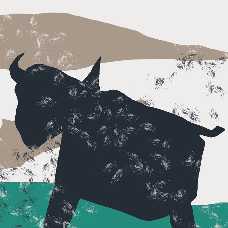 Abstract Farm Art, Abstract Bull Art, Boho Printable, Digital Download ...