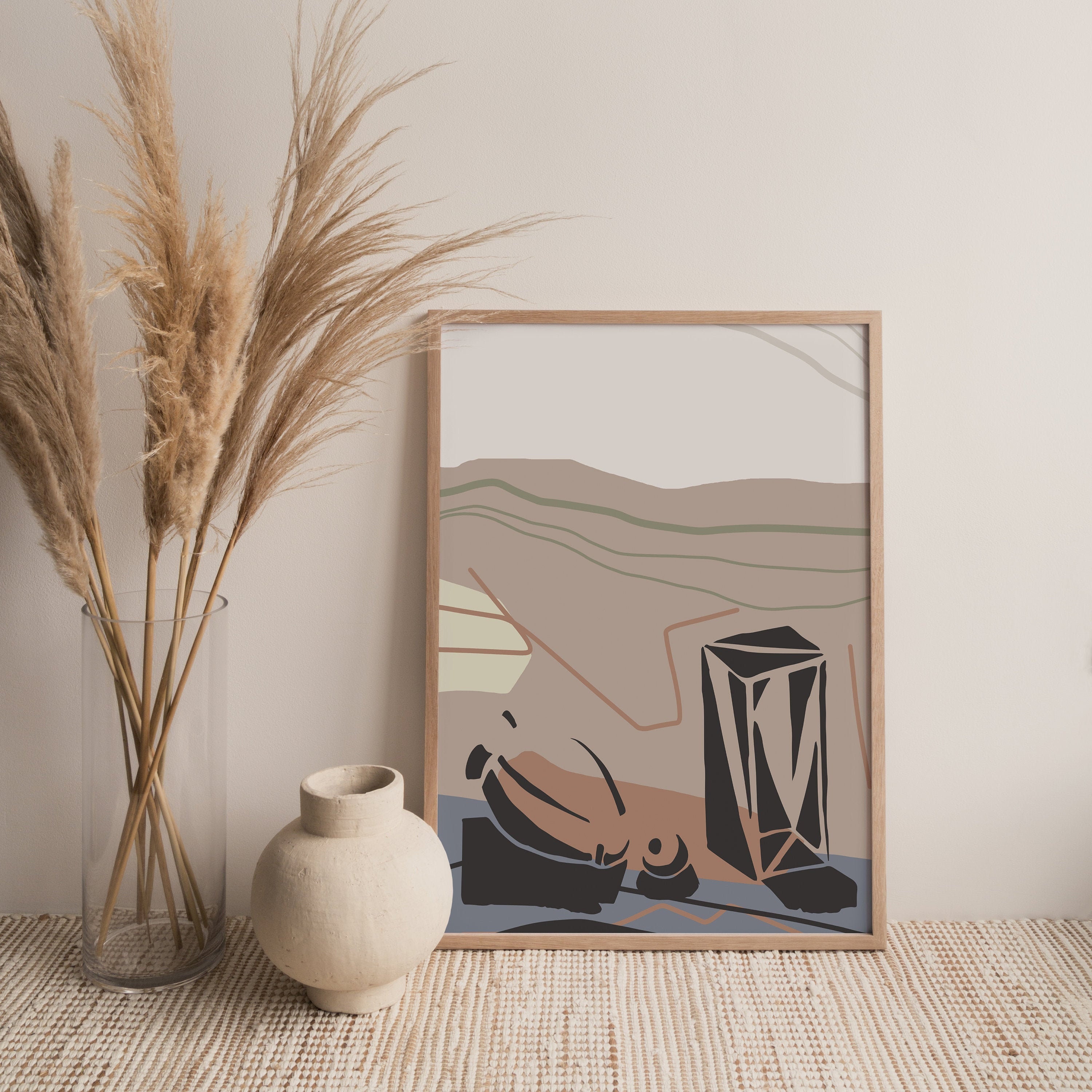 Vintage Geometric Print, Digital Download, Abstract Artwork, Neutral ...