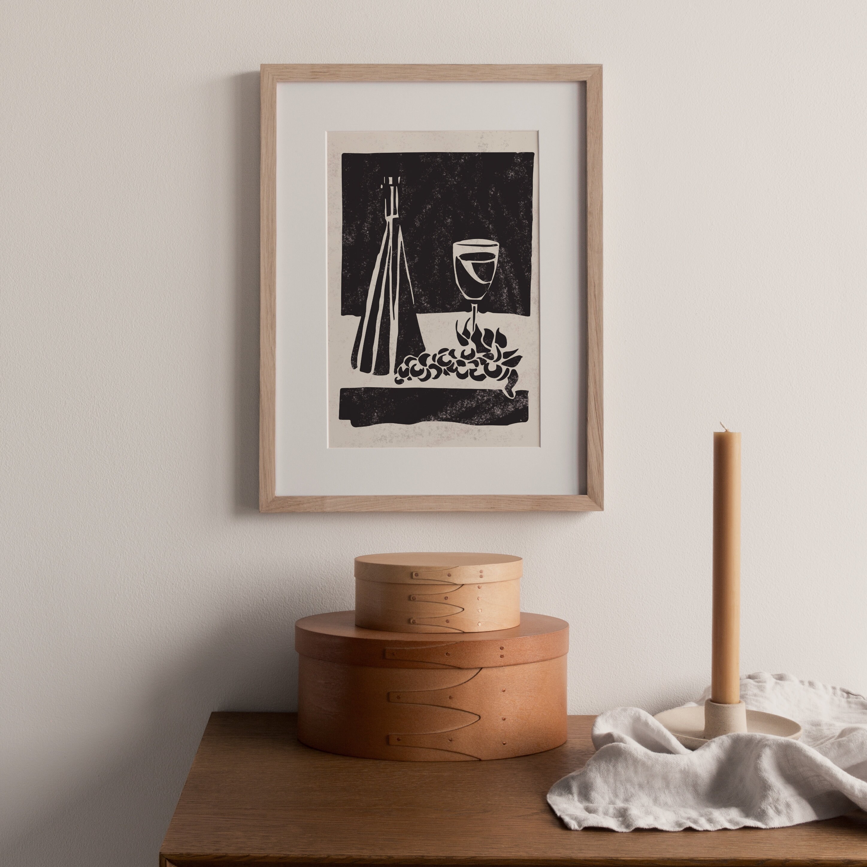 Linoprint Digital Art Print Linocut Style Wine Printable - Etsy