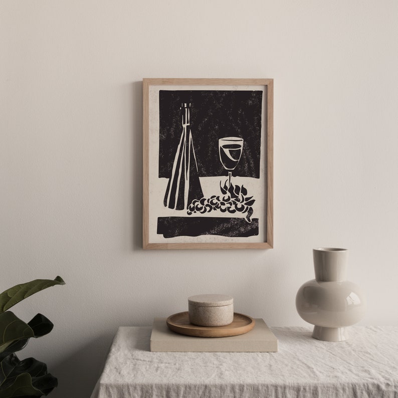 Linoprint Digital Art Print Linocut Style Wine Printable - Etsy