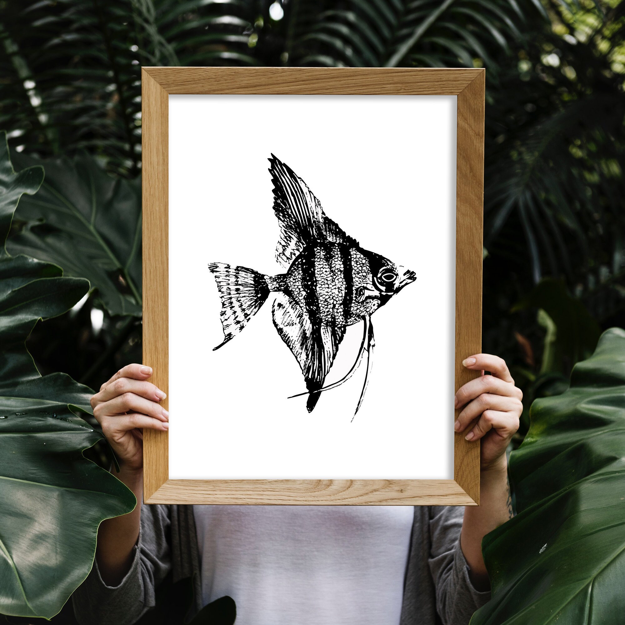 Angel Fish Drawing Digital Print Art Print Animal Printable Digital ...