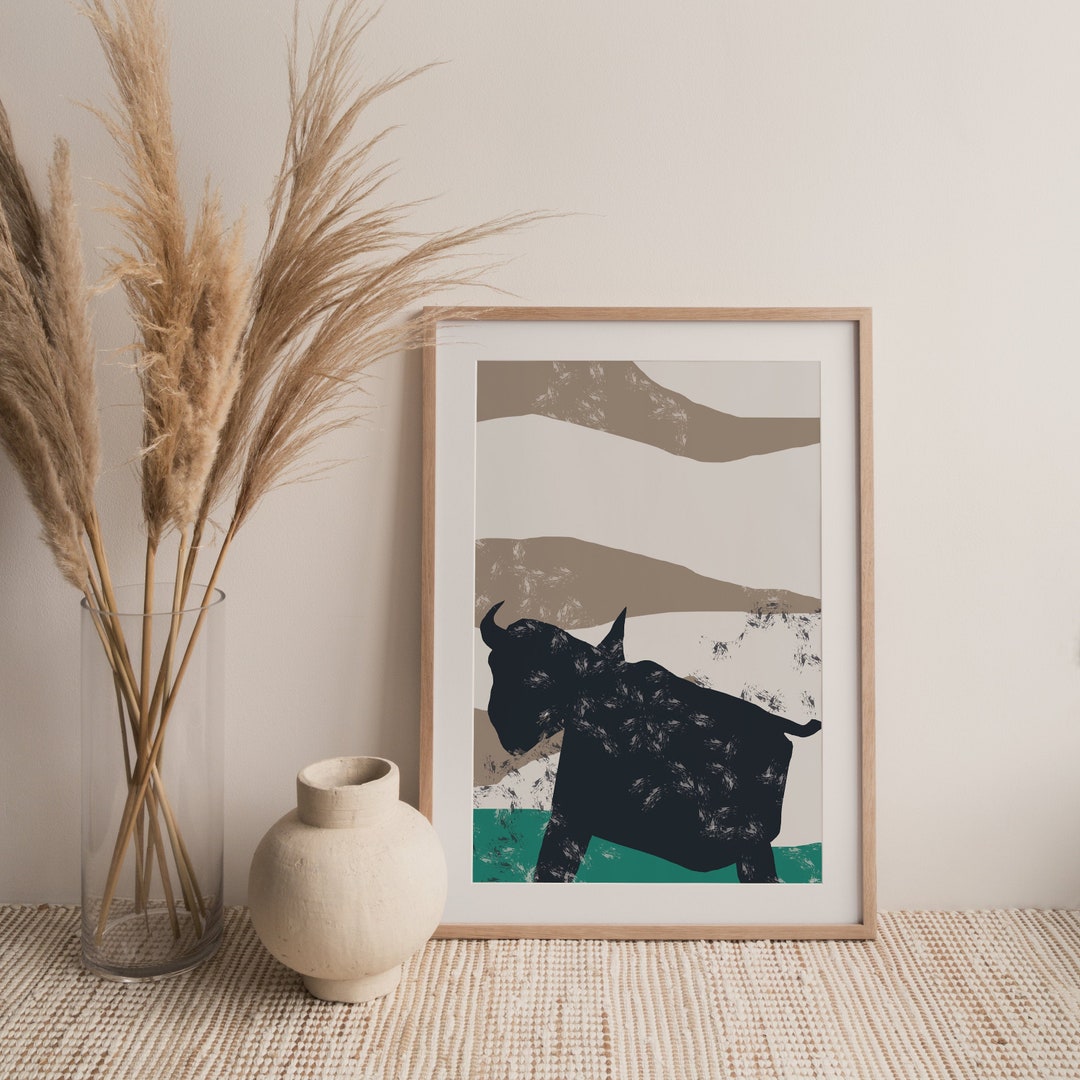 Abstract Farm Art, Abstract Bull Art, Boho Printable, Digital Download ...