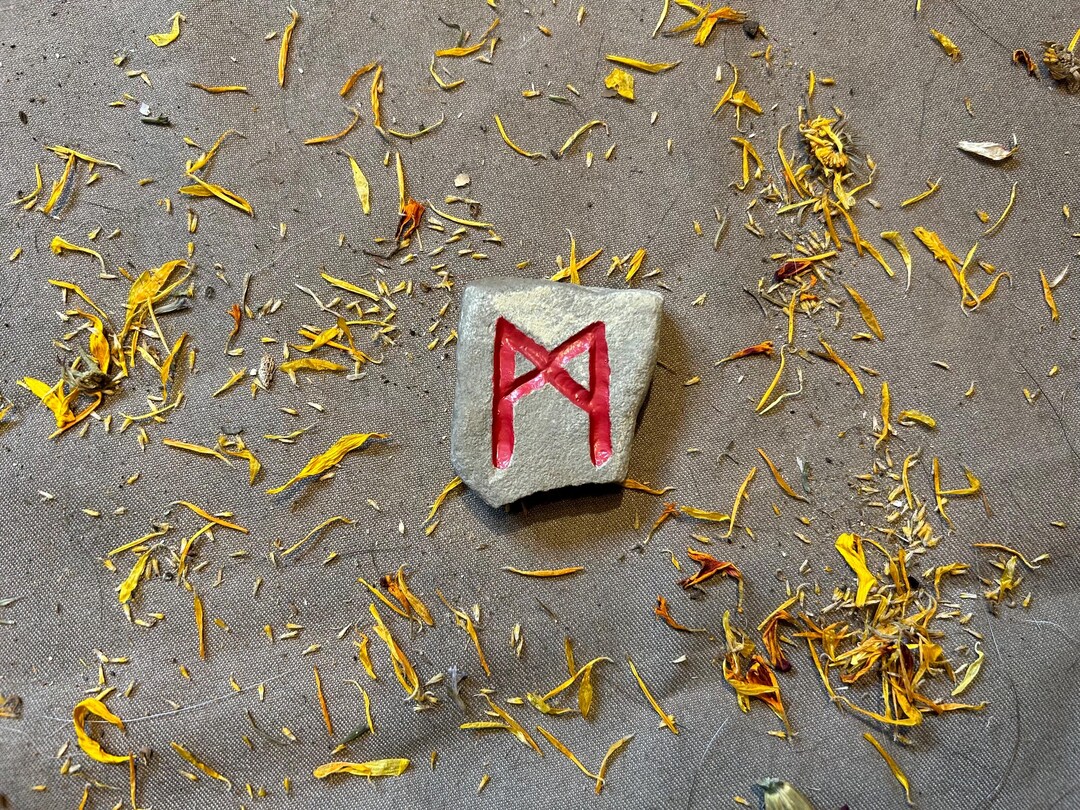 Mannaz Rune Carved and Painted on Stone - Etsy