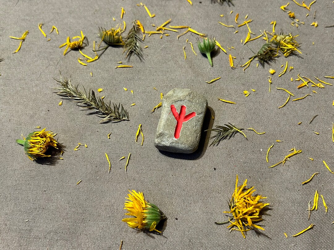 Algiz Rune Carved and Painted on Stone - Etsy