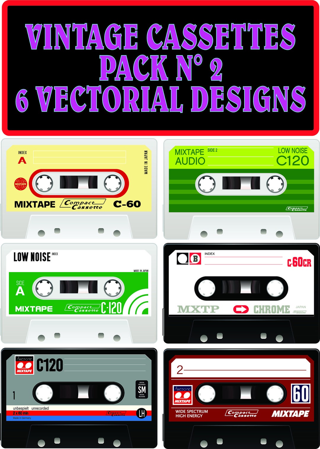 Audio Compact Cassette Vector Eps / Vintage Cassette Vector/ Clipart ...