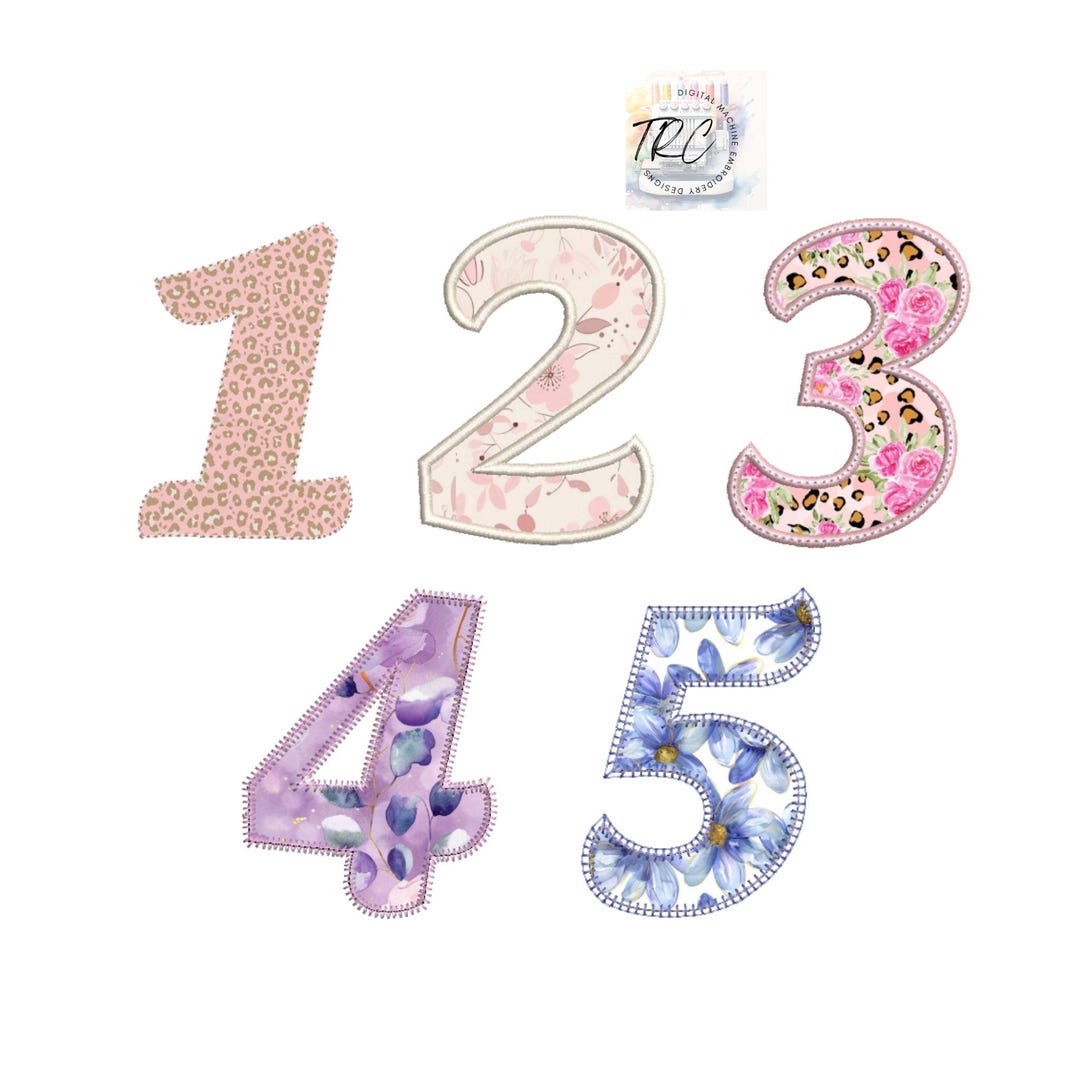 Girly Numbers Set 5 Styles Stitch, 7 Different Sizes, Embroidery Design ...