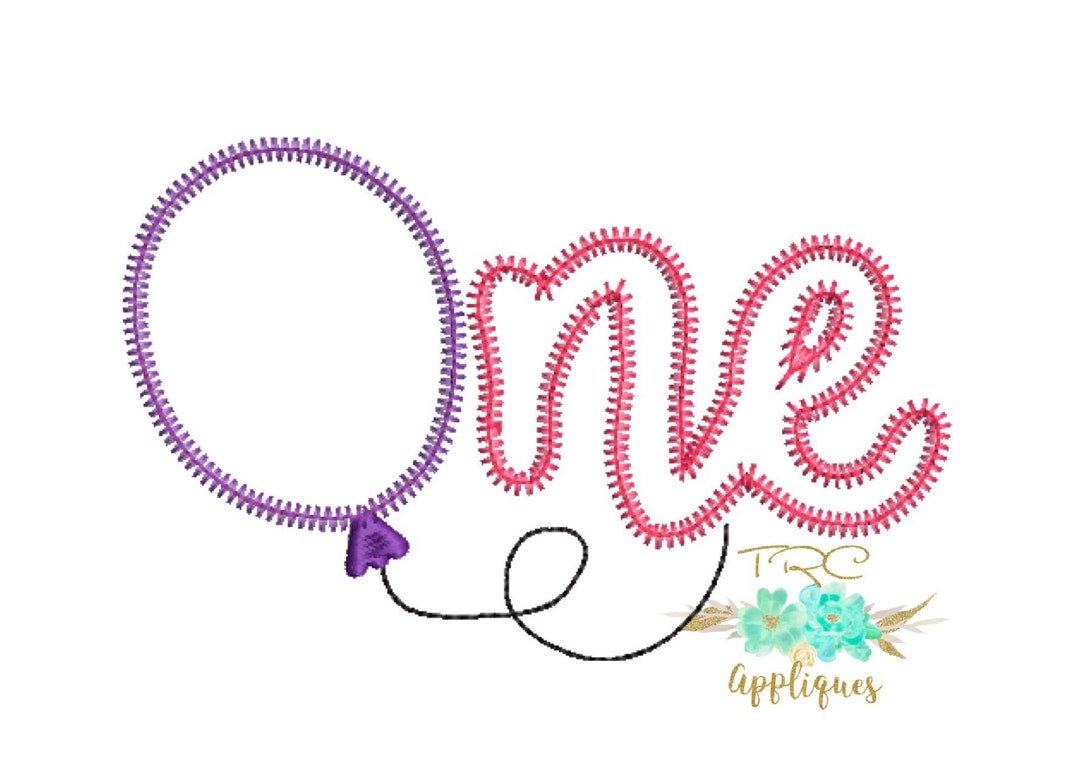 One Balloon Birthday Embroidery Design, Zigzag Stitch - Etsy