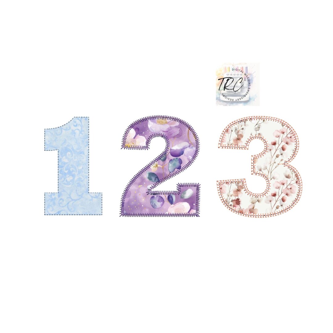 Basic Numbers Set, 3 Vintage Styles, 7 Different Sizes, Embroidery ...