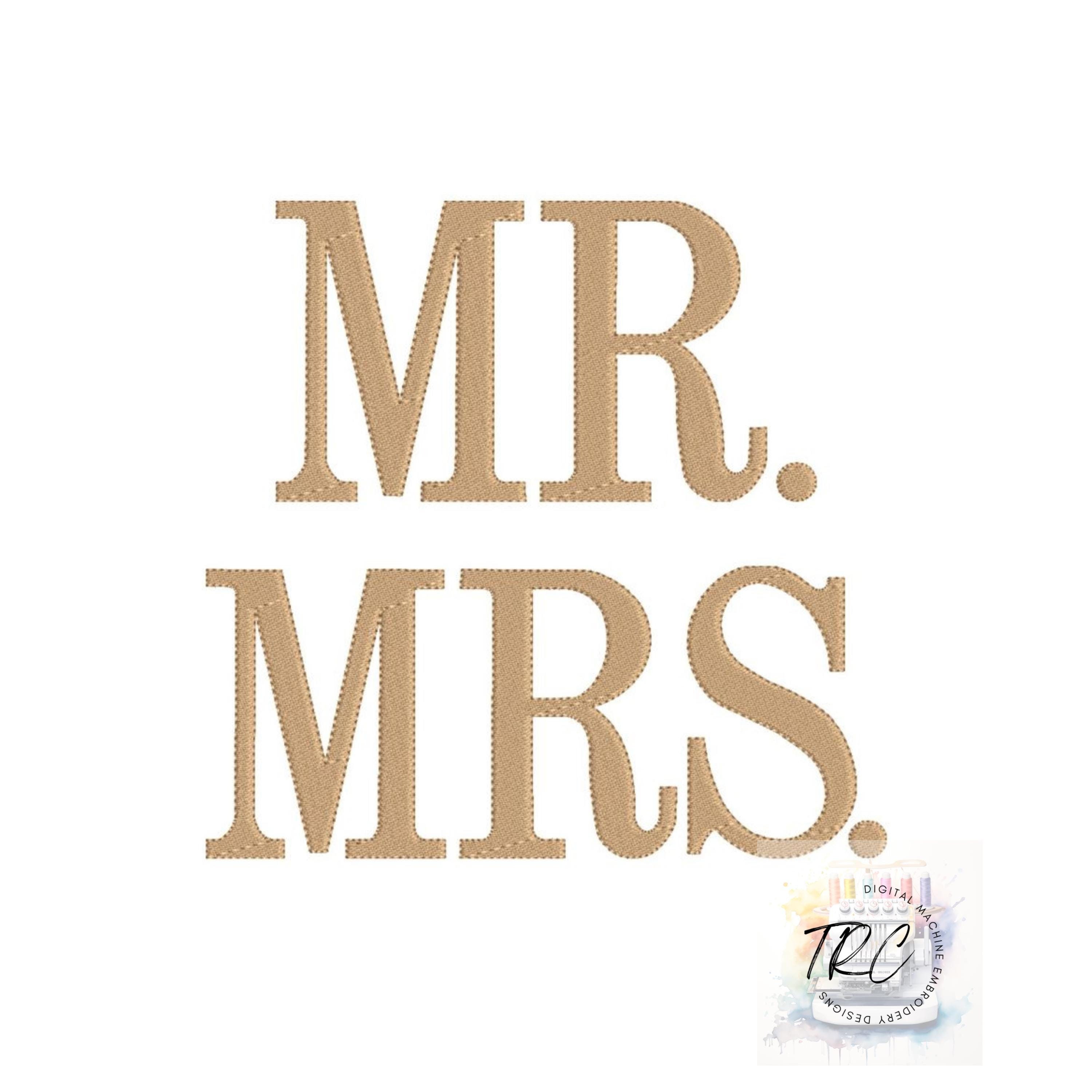 Mr & Mrs Embroidery Design Fill Stitch 7 Different Sizes - Etsy
