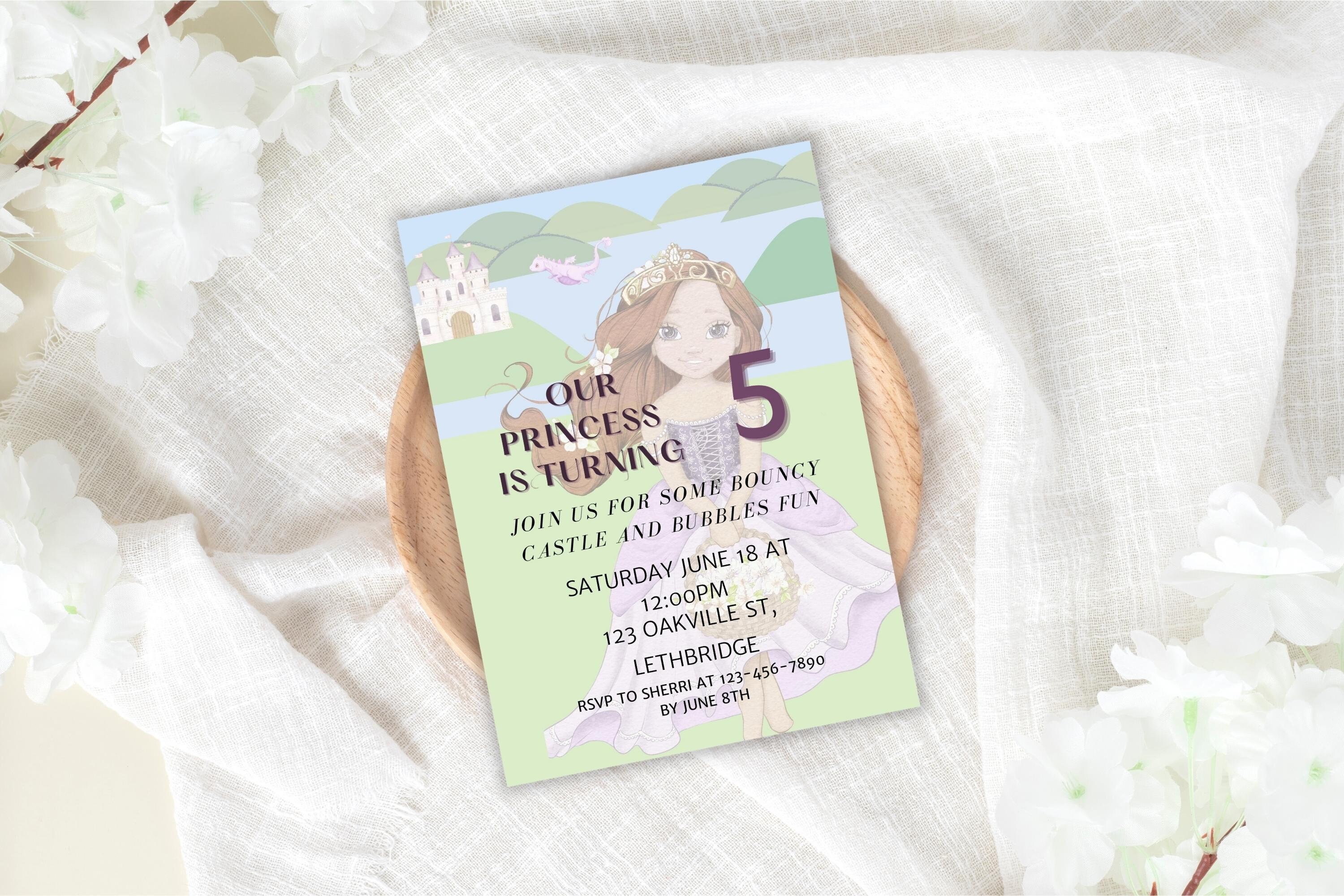 Princess 5th Birthday Invitation Template, Girl Birthday Party ...